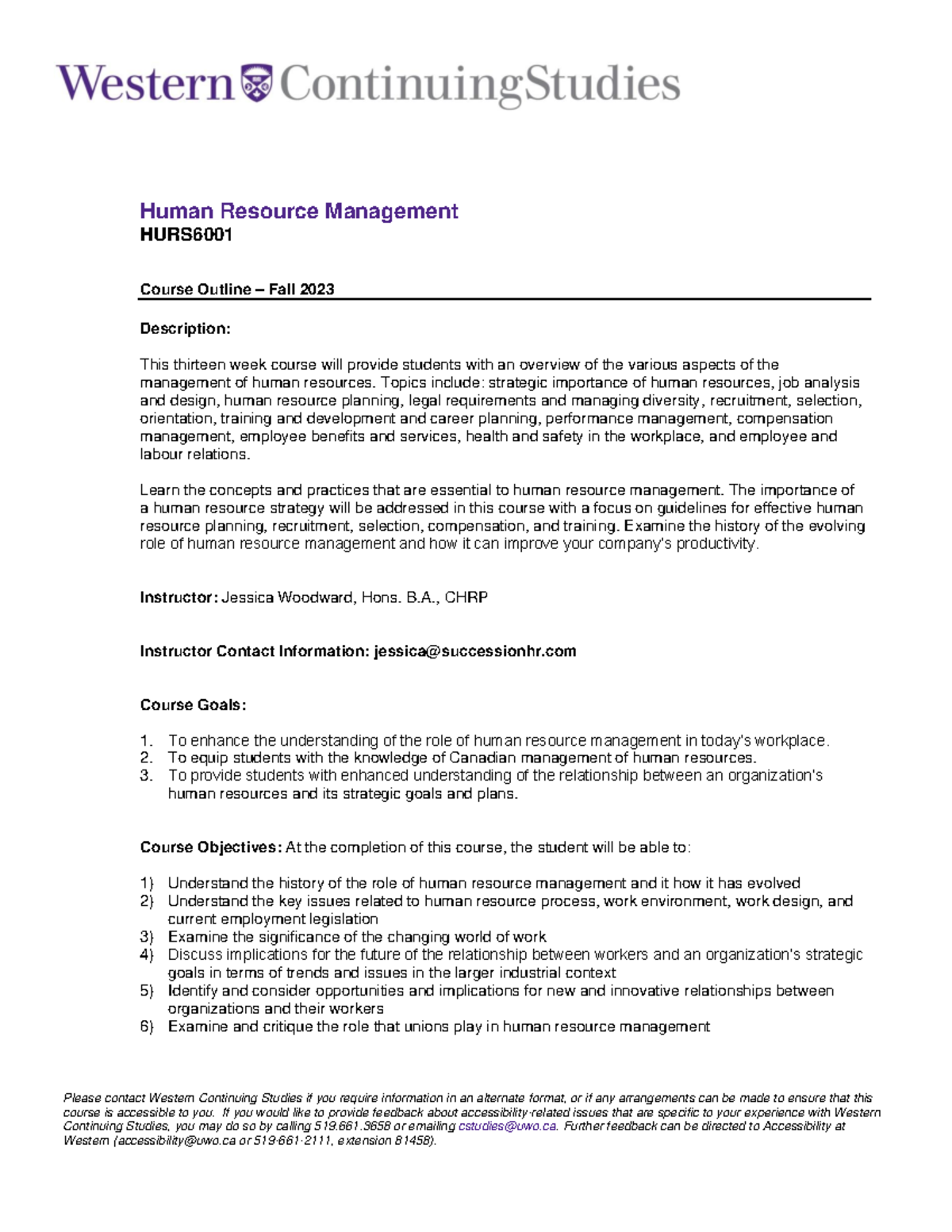 HURS6001+Course+Outline+F23 - Please contact Western Continuing Studies ...