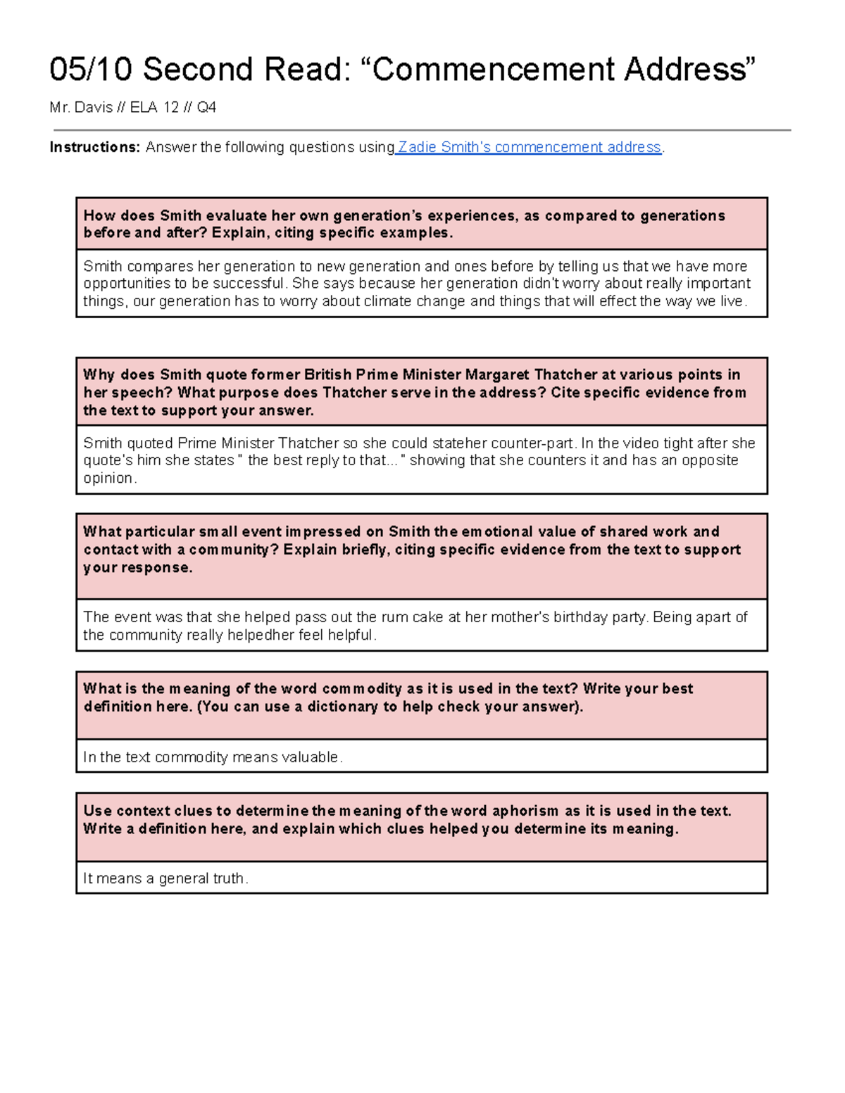 Extensive Thinking - 05/10 Second Read: “Commencement Address” Mr ...