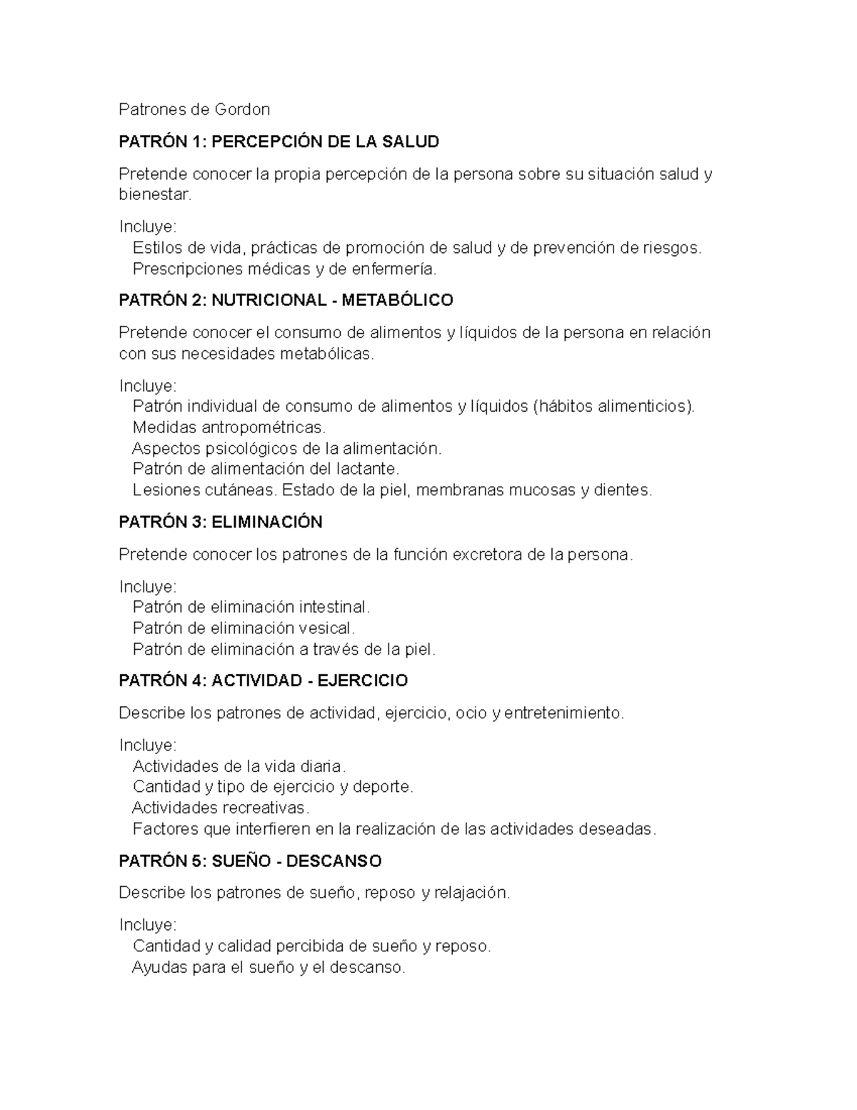 Patrones de Gordon - Patrones de Gordon PATRÓN 1: PERCEPCIÓN DE LA ...