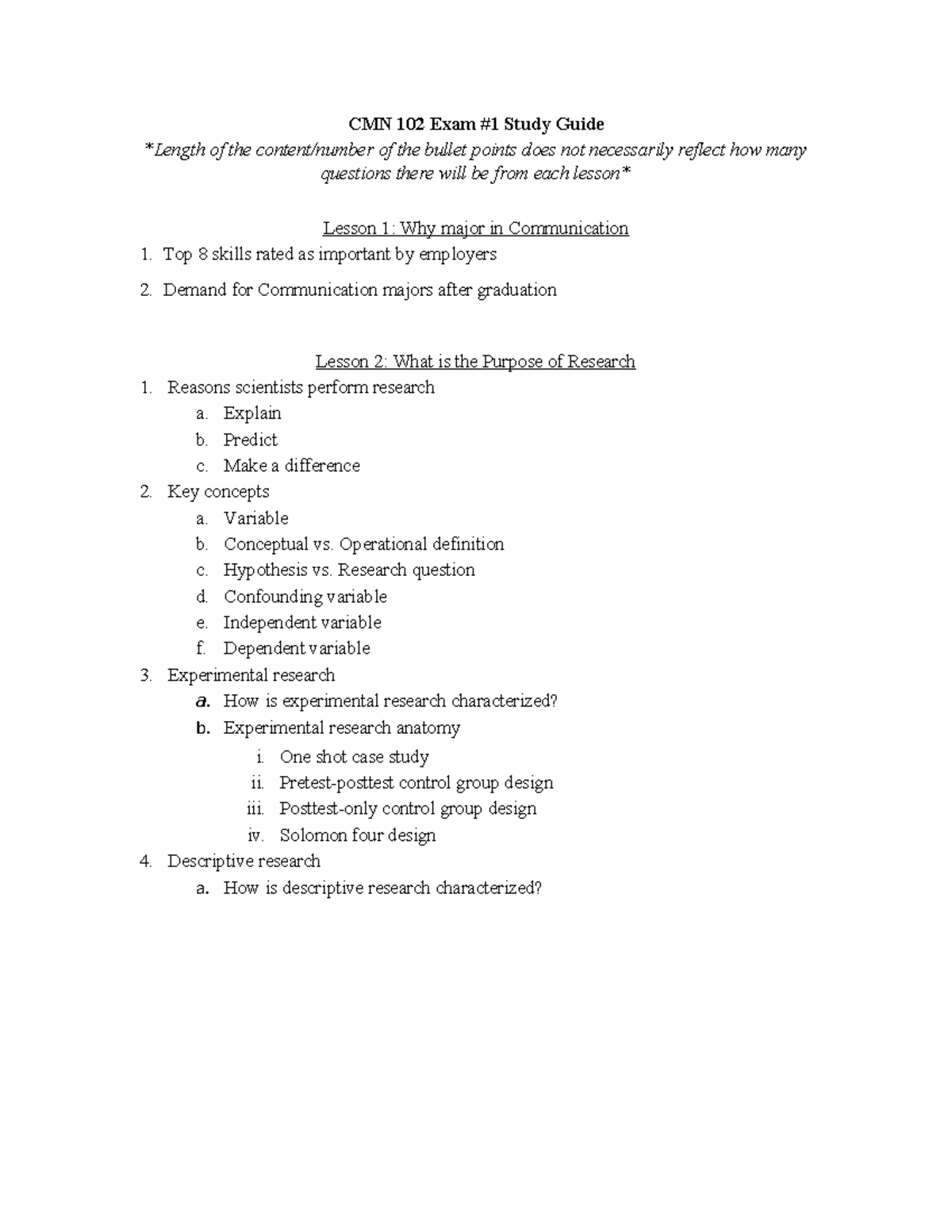 CMN 102 Exam 1 Study Guide - CMN 102 Exam #1 Study Guide Length of the ...