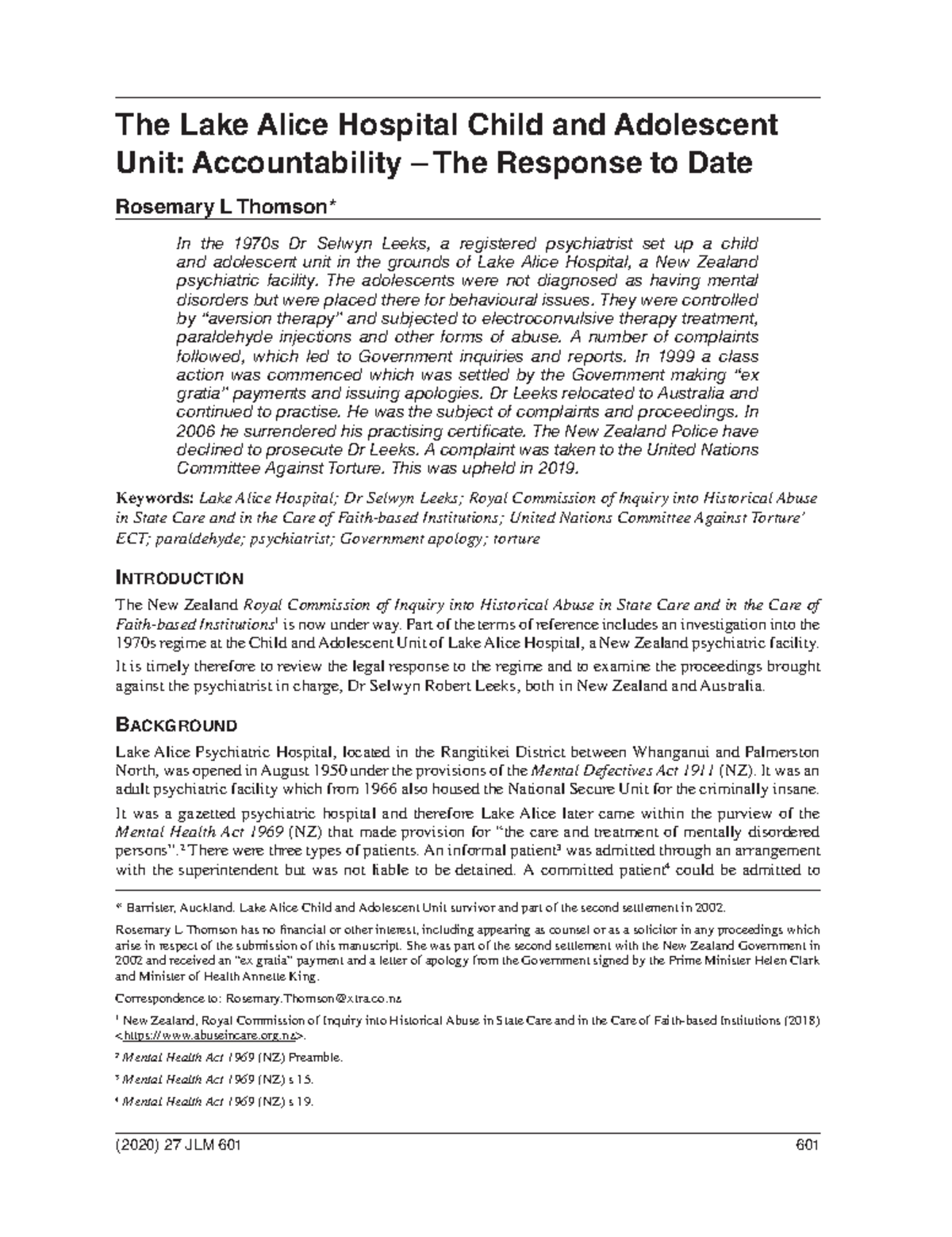 The Lake Alice Hospital Cand A Unit. Accountability - The Response to ...