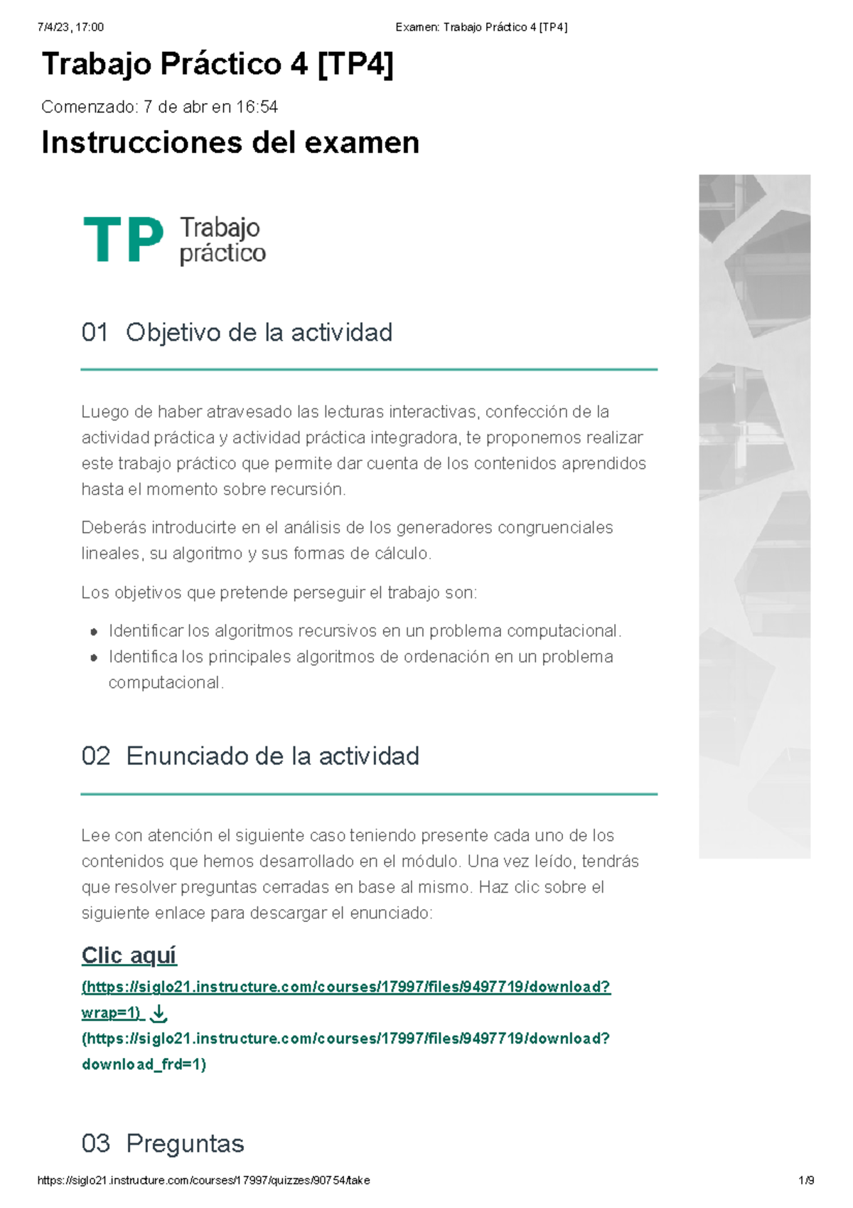 Examen Trabajo Práctico 4 [TP4]. Algoritmos Y Estructuras DE Datos AL 100%pdf - Trabajo Práctico ...