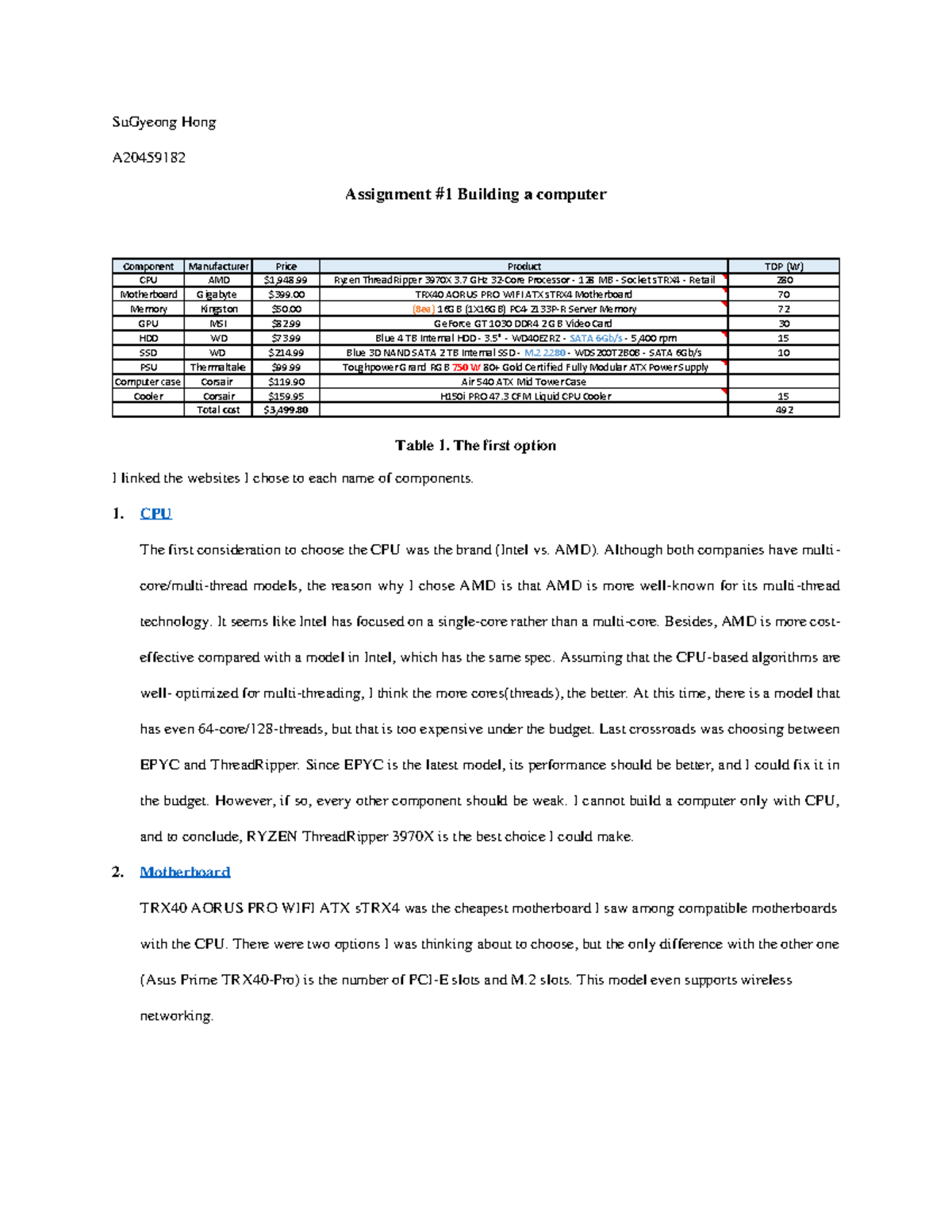 Assignment #1 Building a computer Su Gyeong Hong - SuGyeong Hong A ...
