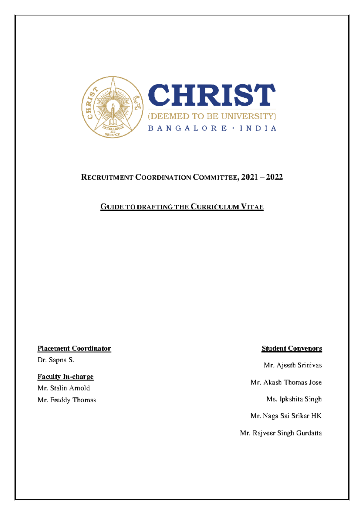 CV Drafting Guidelines - RECRUITMENT COORDINATION COMMITTEE, 2021 ...
