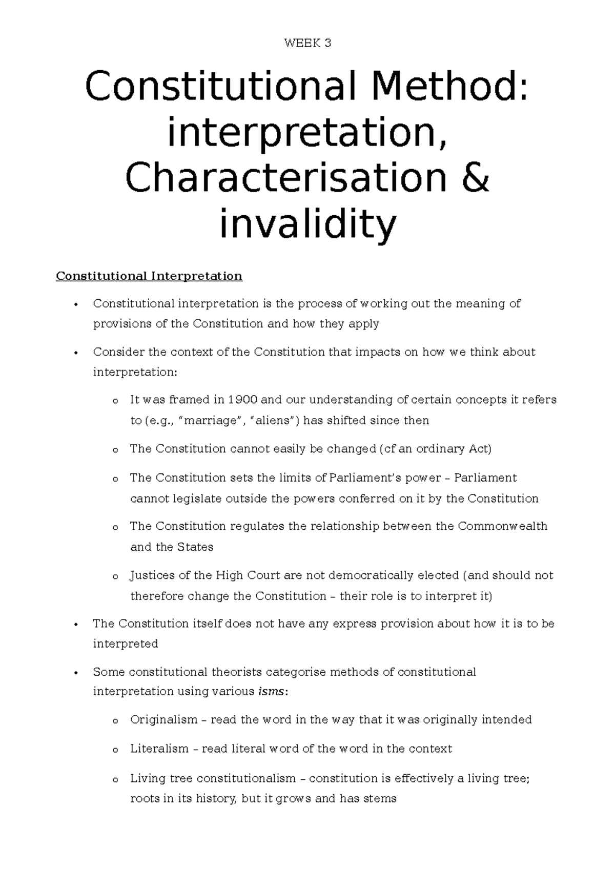 Week 3 Consitutional Method - Constitutional Method: interpretation ...