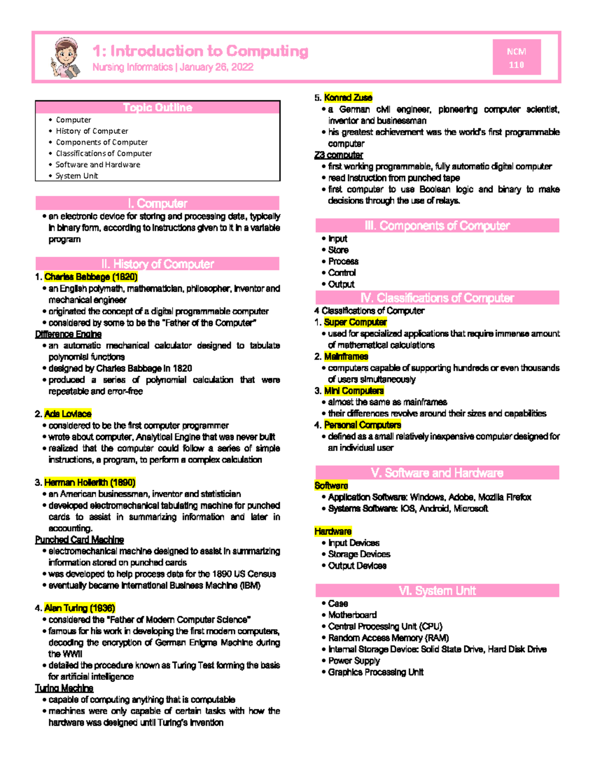 NCM 110 1st Lec Introduction to Computing Trans - BS Nursing - Topic ...