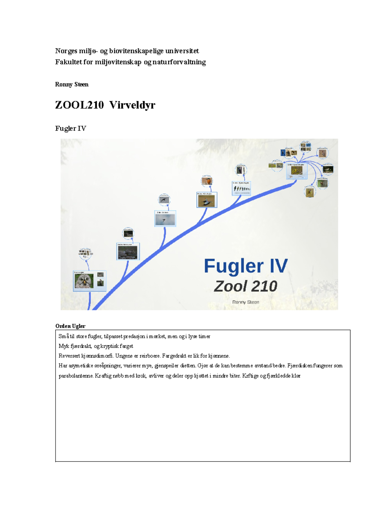 Fugler IV handout - .... - Norges miljø- og biovitenskapelige universitet Fakultet for - Studocu