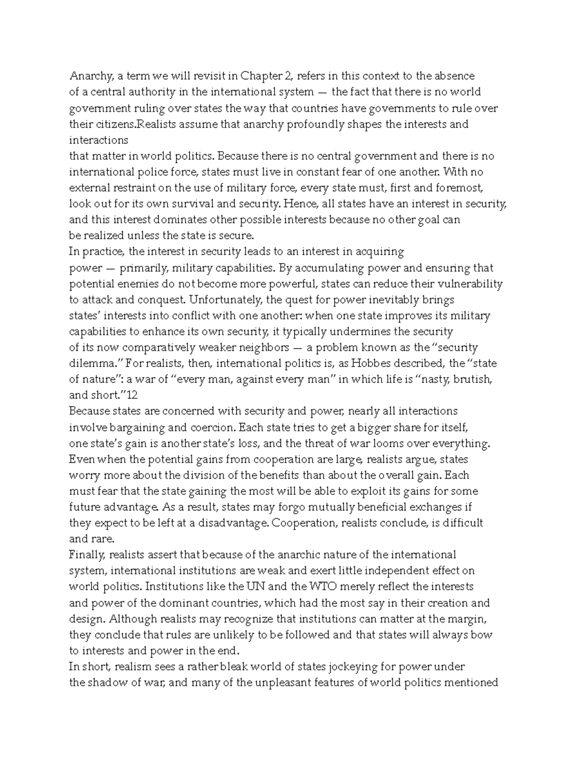 Anarchy, liberalism and constructivism - Anarchy, a term we will ...