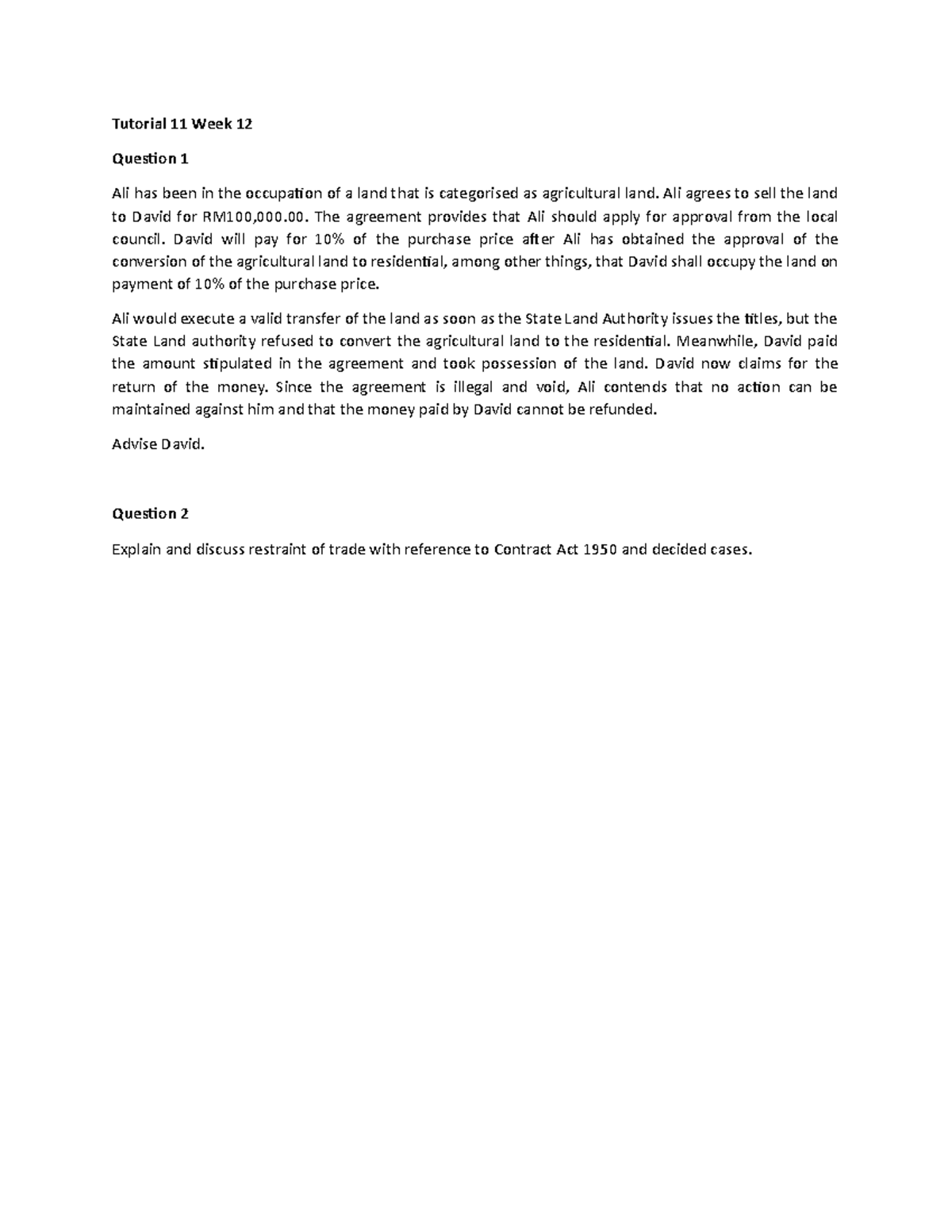 Tutorial 11 Week 12 - This only have question not answer - Tutorial 11 ...