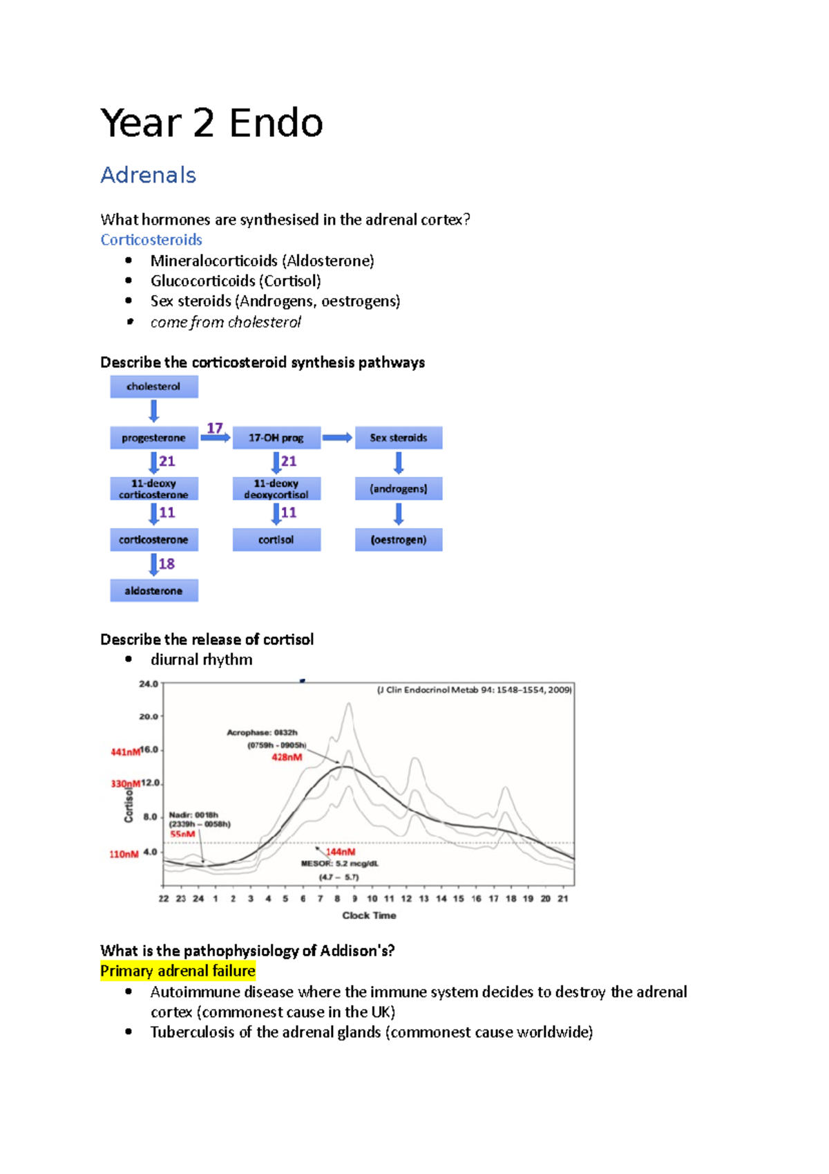 Year 2 Endo - Adrenals - Lecture notes in the style of flashcards, easy ...