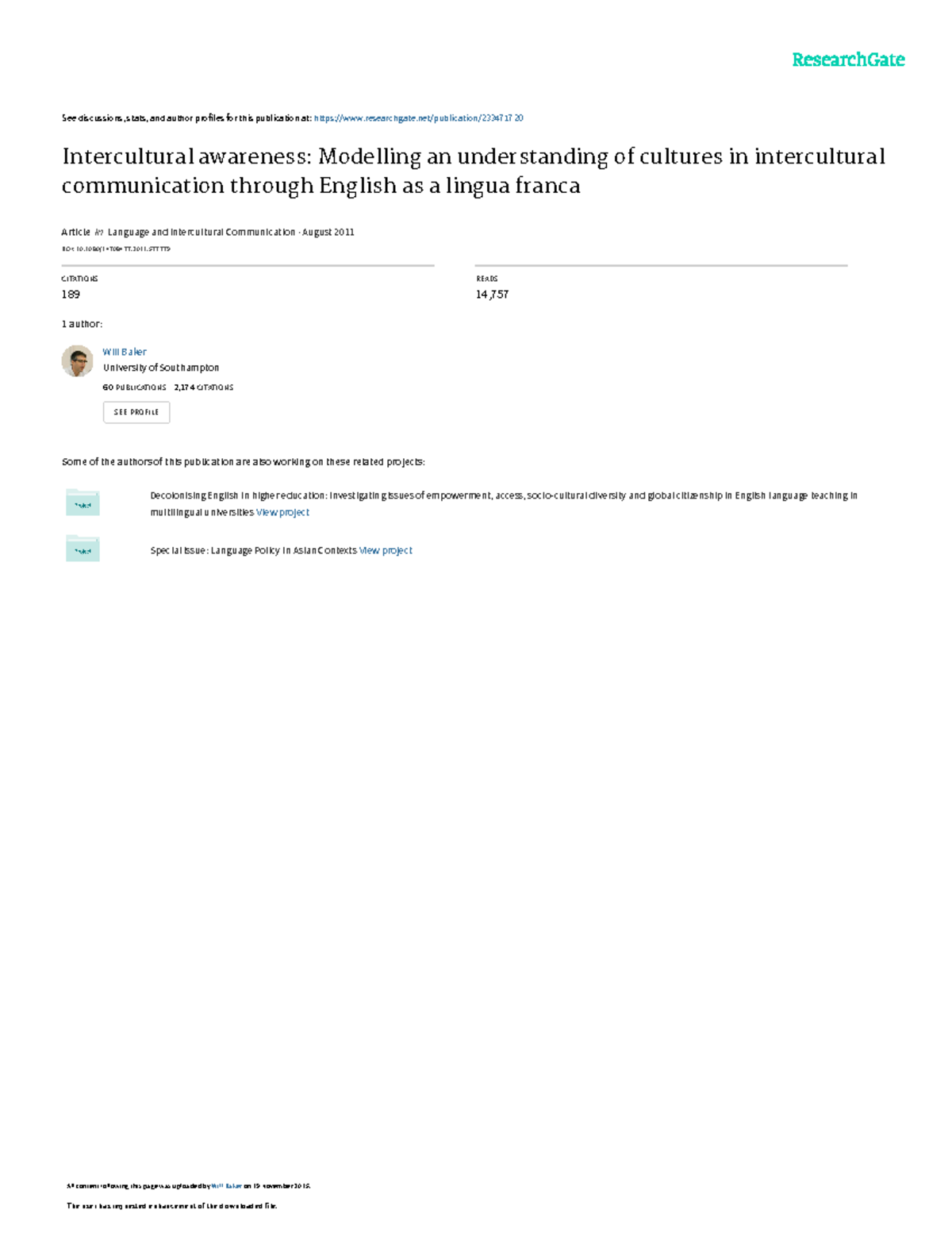 Intercultural awareness and intercultural communication through English ...