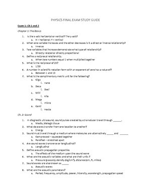 Physics final exam study guide - PHYSICS FINAL EXAM STUDY GUIDE Exam 1 ...