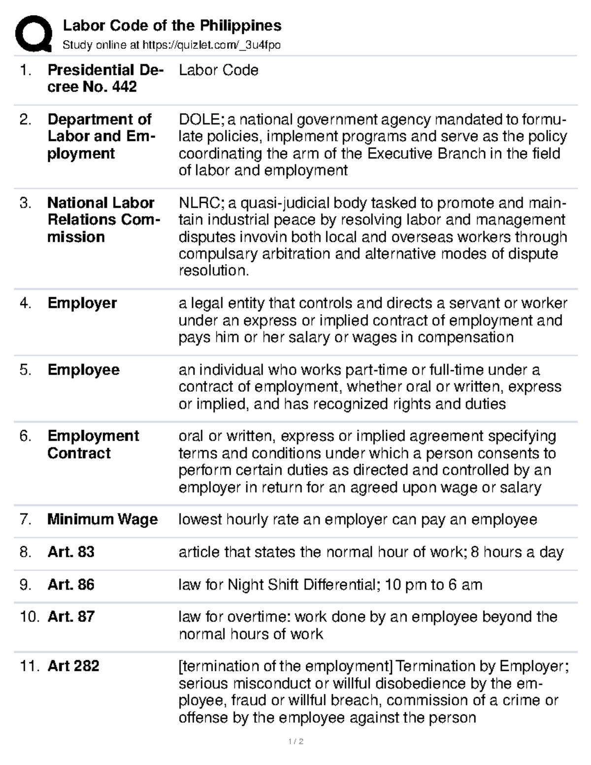 2Q Labor Code MCQ - MC Questions - Labor Code of the Philippines Study ...