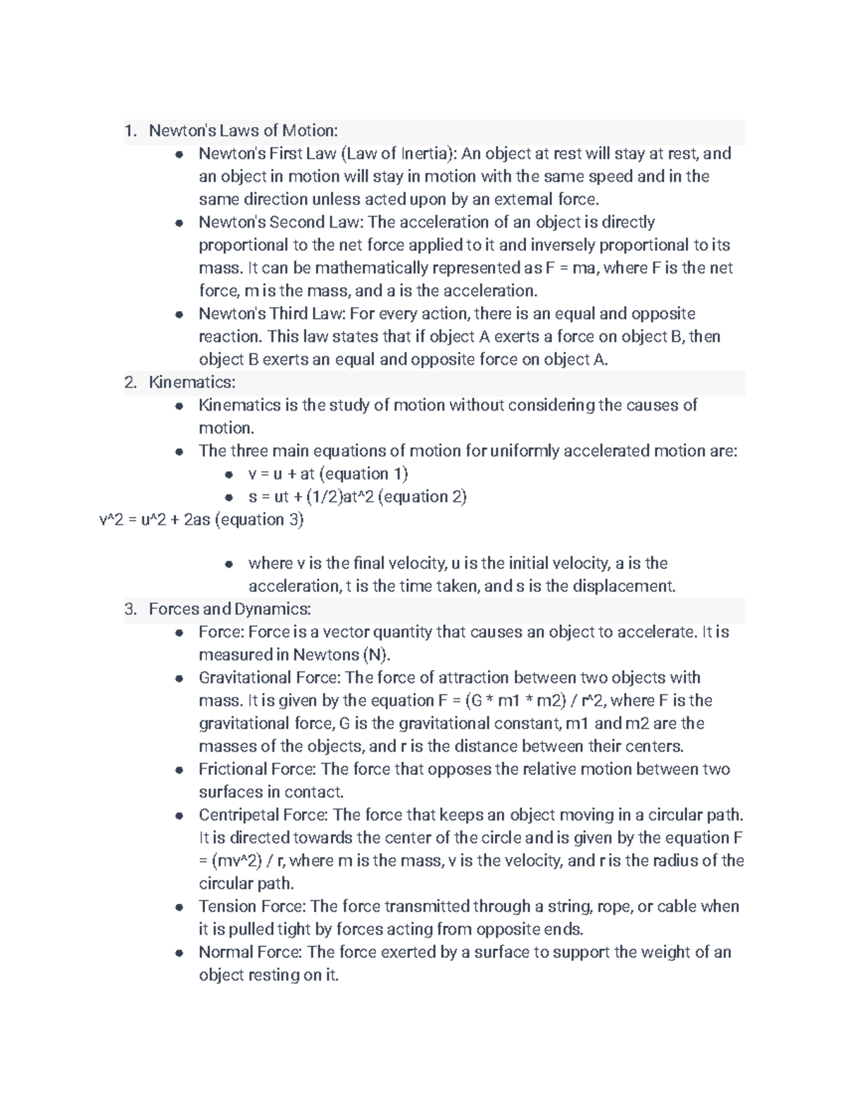 Physics Notes Study Guide - Newton's Laws of Motion: Newton's First Law ...