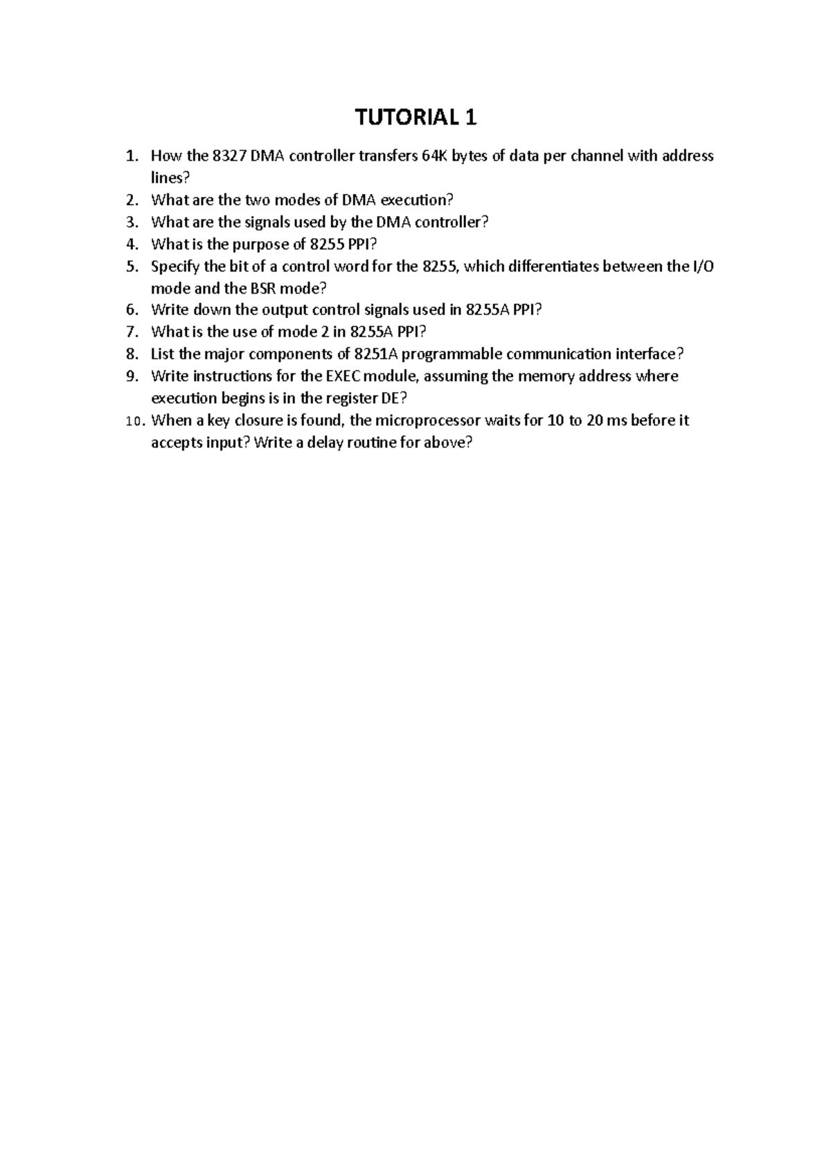 Tutorial 1 - TUTORIAL 1 How the 8327 DMA controller transfers 64K bytes ...