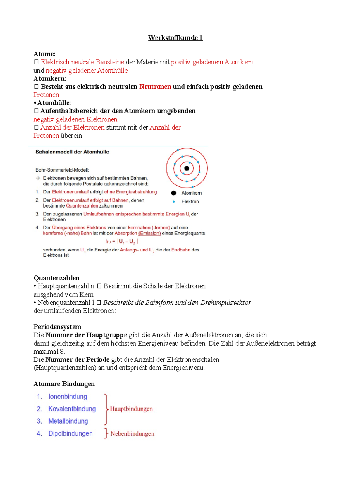 Werkstoffkunde 1-2 2018 SS ZF - Werkstoffkunde 1 Atome: Elektrisch neutrale Bausteine der ...