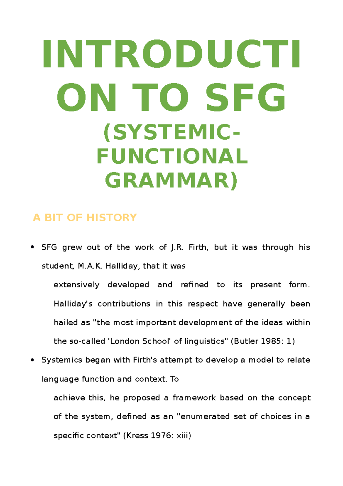 Introduction TO SFG - INTRODUCTI ON TO SFG (SYSTEMIC- FUNCTIONAL ...