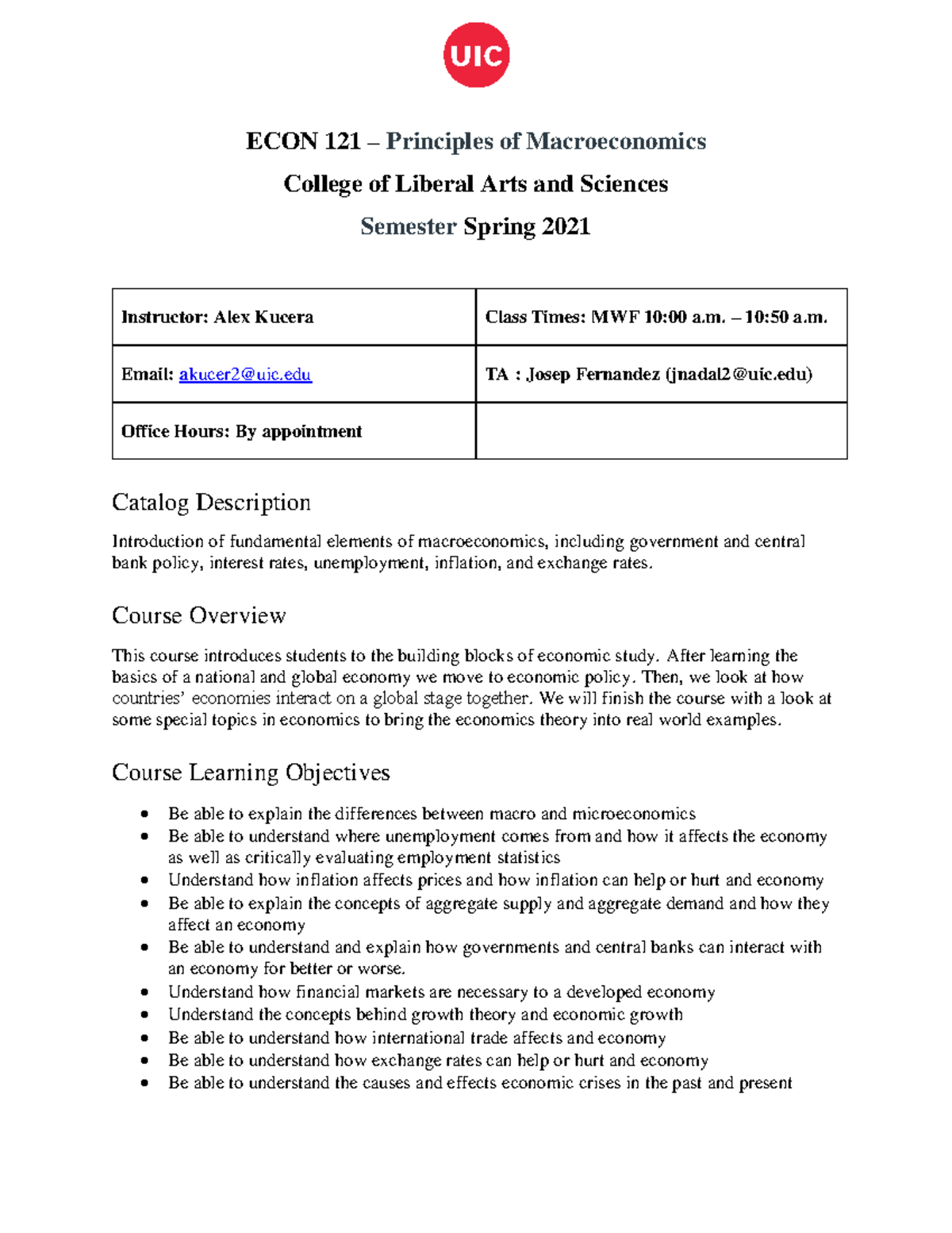 ECON121 syllabus - Course outline - ECON 121 – Principles of ...