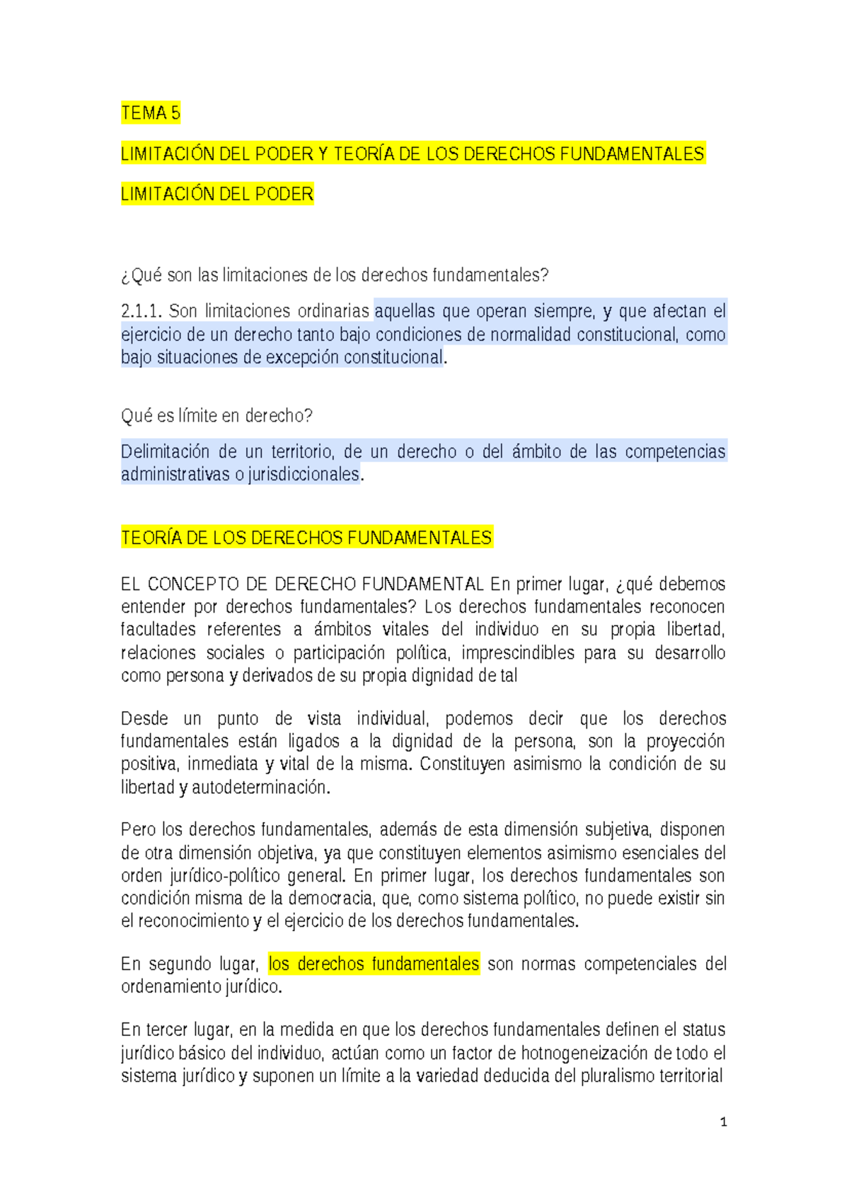 TEMA 5 Teoria DE LOS Derecho Fundamental - TEMA 5 LIMITACIÓN DEL PODER ...