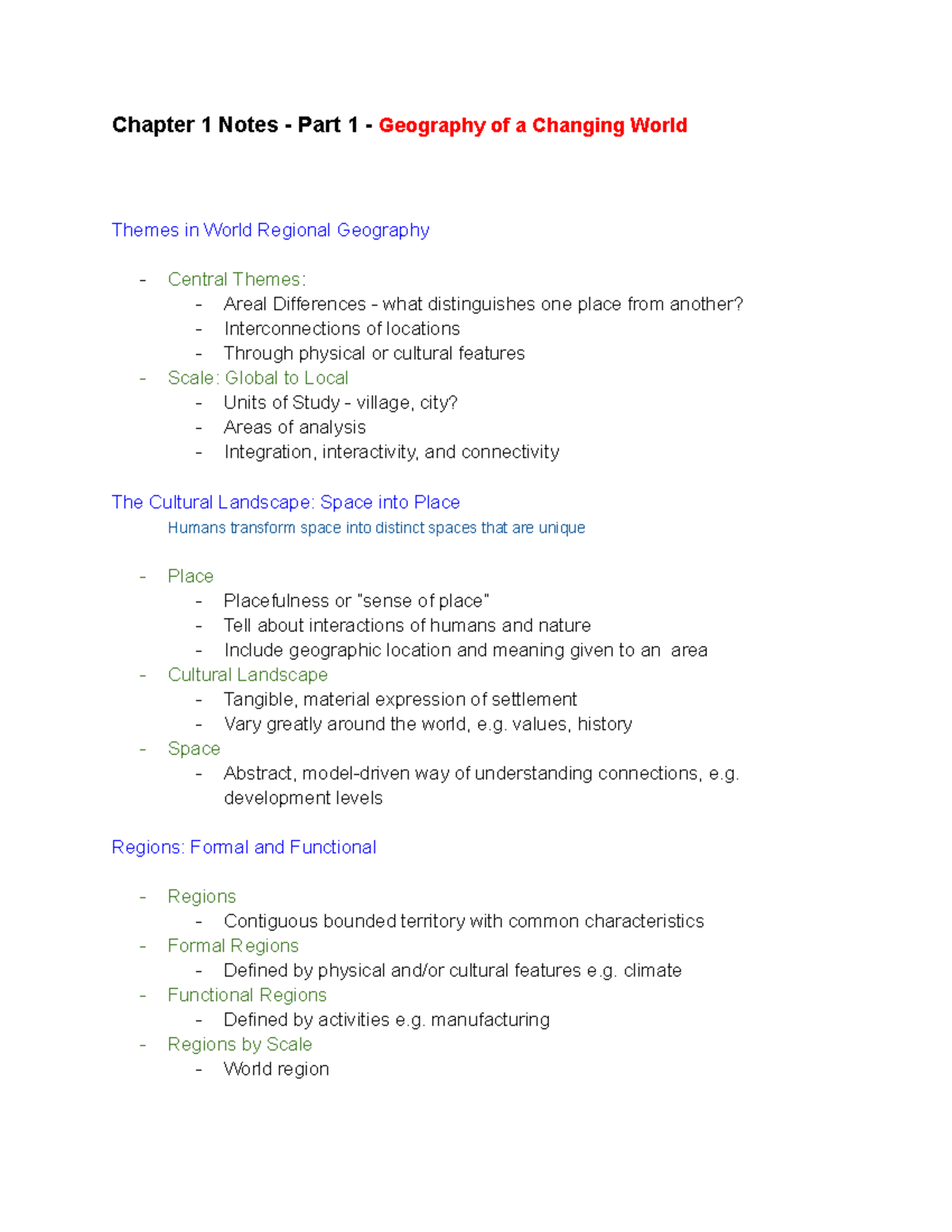 GEOG 106 Ch. 1 Notes - Part 1 - Chapter 1 Notes - Part 1 - Geography of ...