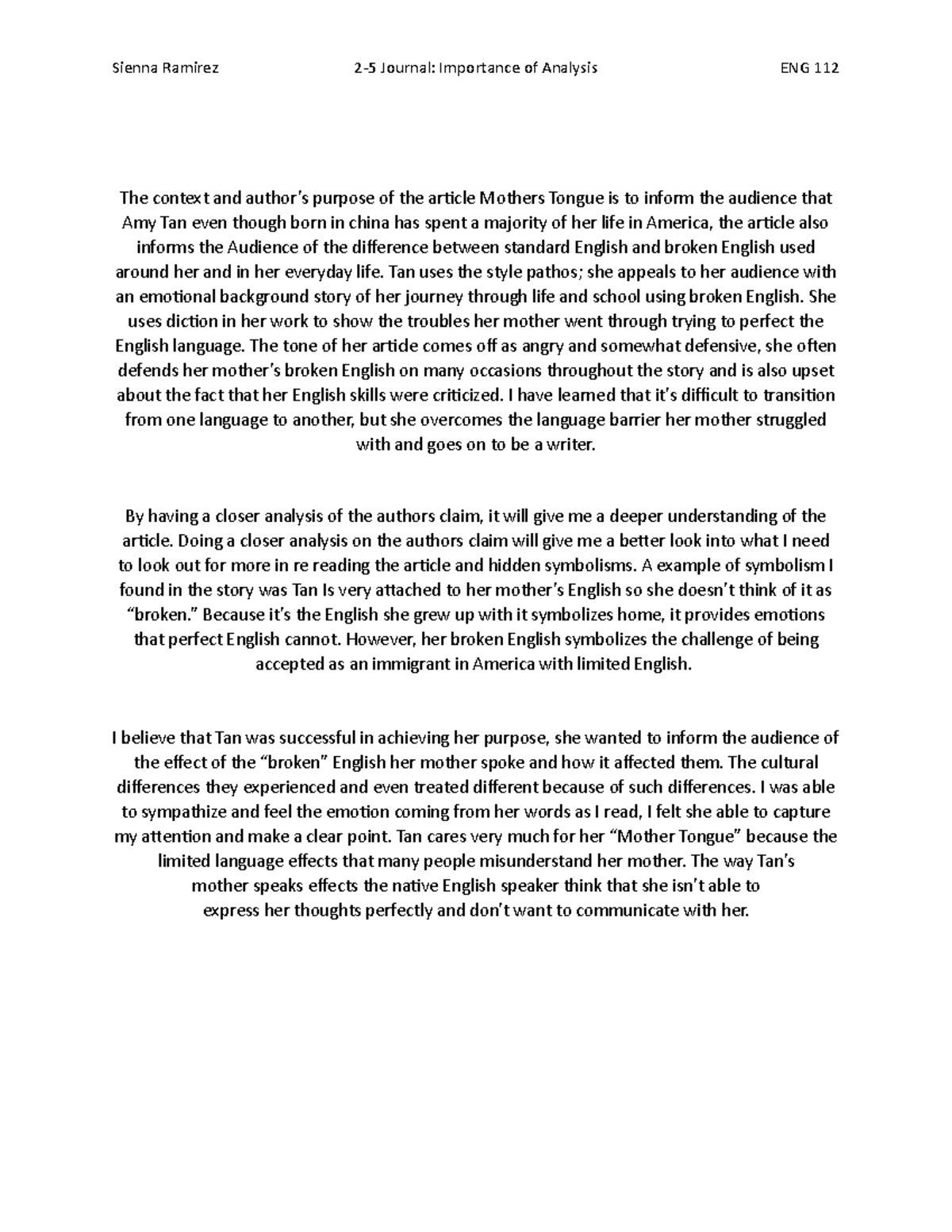 2-5 Assignment journal - Sienna Ramirez 2-5 Journal: Importance of ...