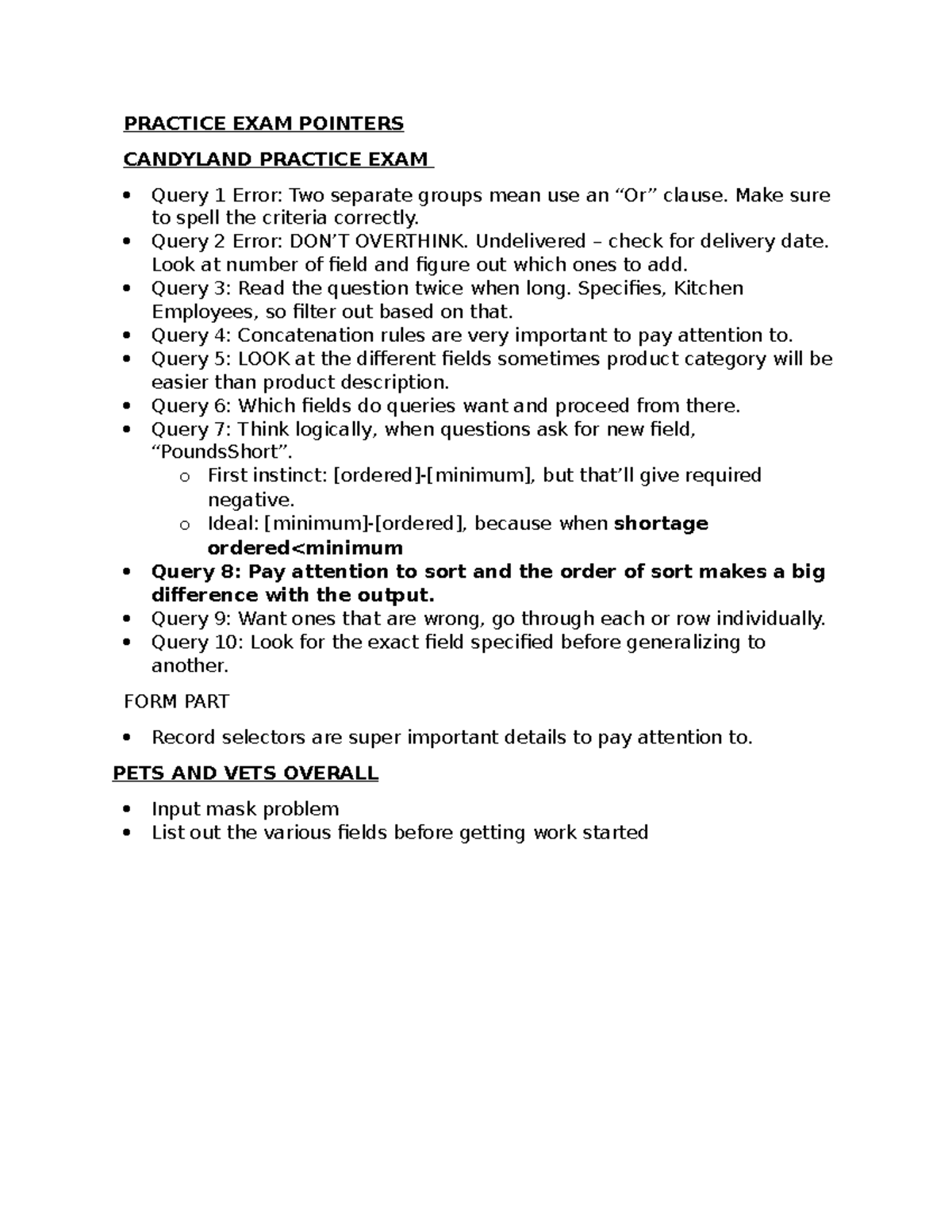 Bus K 201 Access Practice Examination Pointers Practice Exam Pointers Candyland Practice Exam 