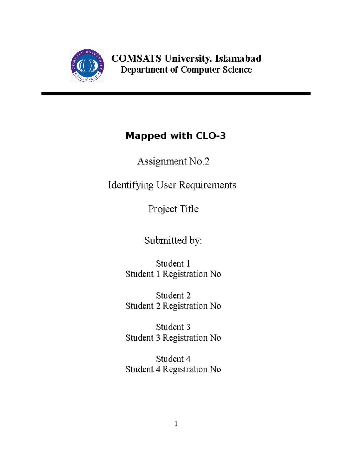 Assignment 2 template - COMSATS University, Islamabad Department of Computer Science Mapped with ...