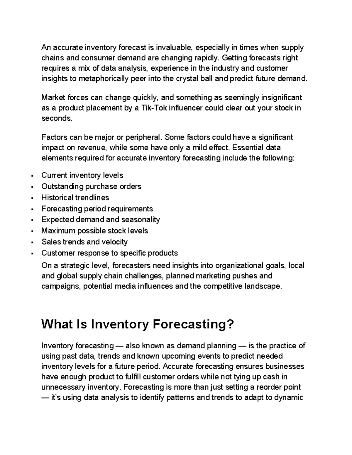 Inventory forecasting - An accurate inventory forecast is invaluable ...