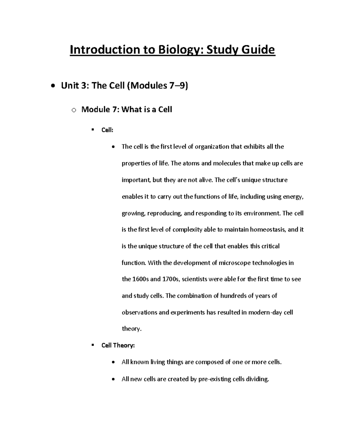 Bio Study Guide Unit 3 - Module 3. - Introduction to Biology: Study Guide • Unit 3: The Cell ...