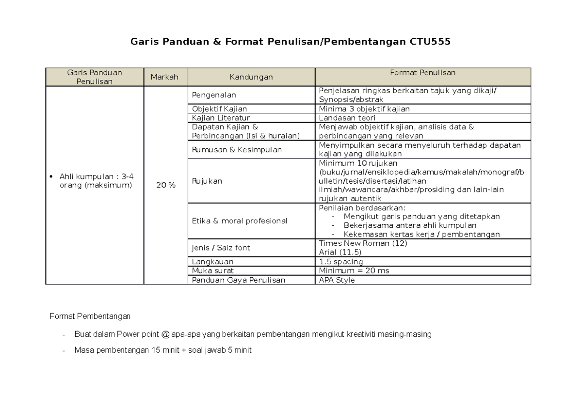 Format Penulisan CTU555 terkini - Garis Panduan & Format Penulisan ...