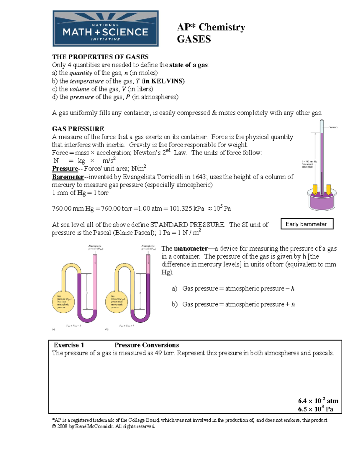 05 Gases - none - AP* Chemistry GASES *AP is a registered trademark of ...