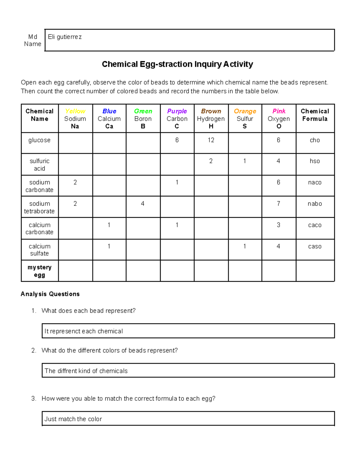 Chemical Egg-straction Inquiry Activity - Md Name Eli gutierrez ...