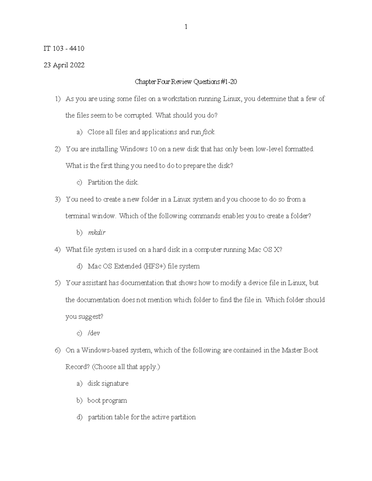 Module Four Assignment One 1 It 103 4410 23 April 2022 Chapter Four Review Questions 1 As 0666