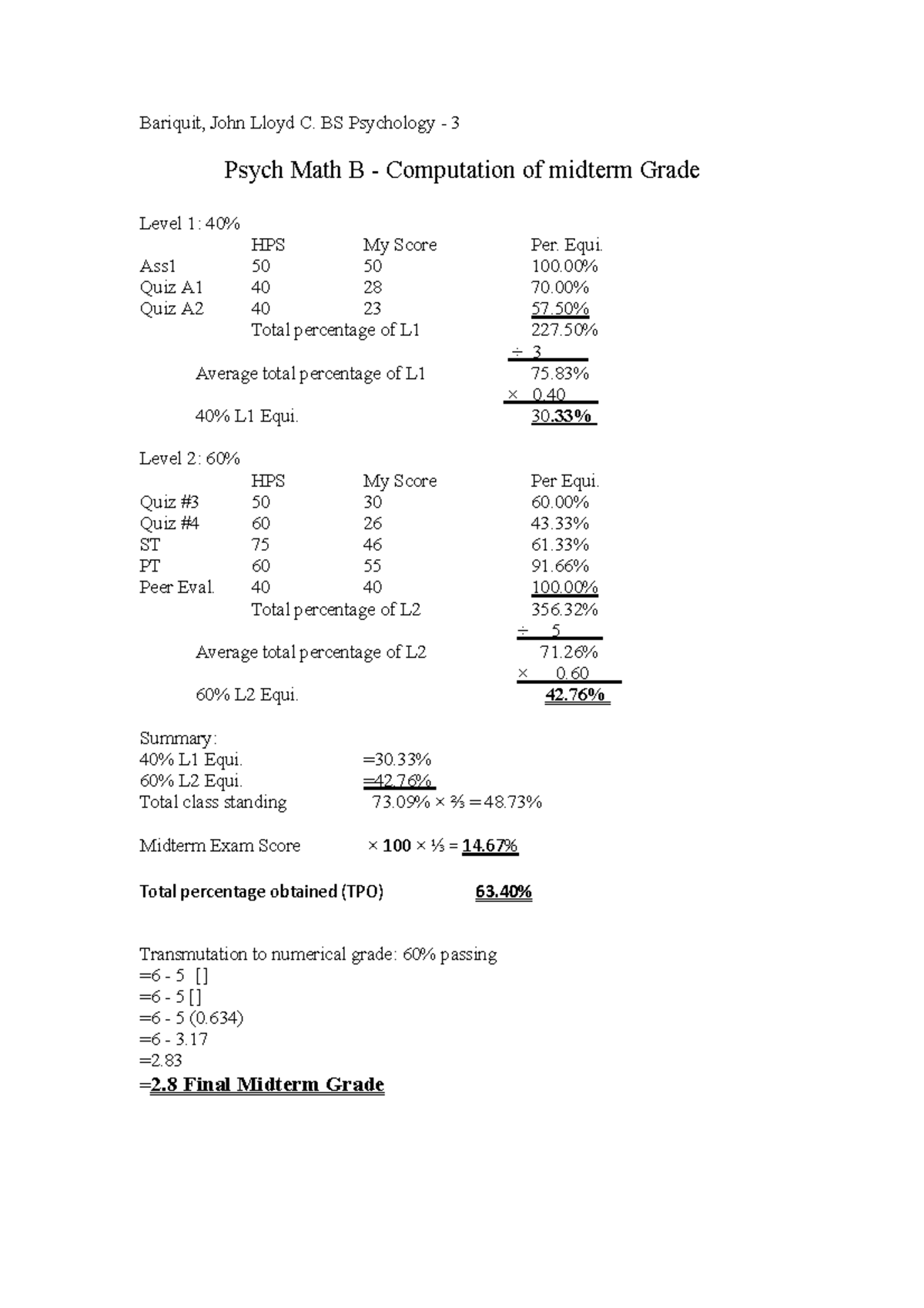 Bariquit Prelim Grade Computation - Bariquit, John Lloyd C. BS ...