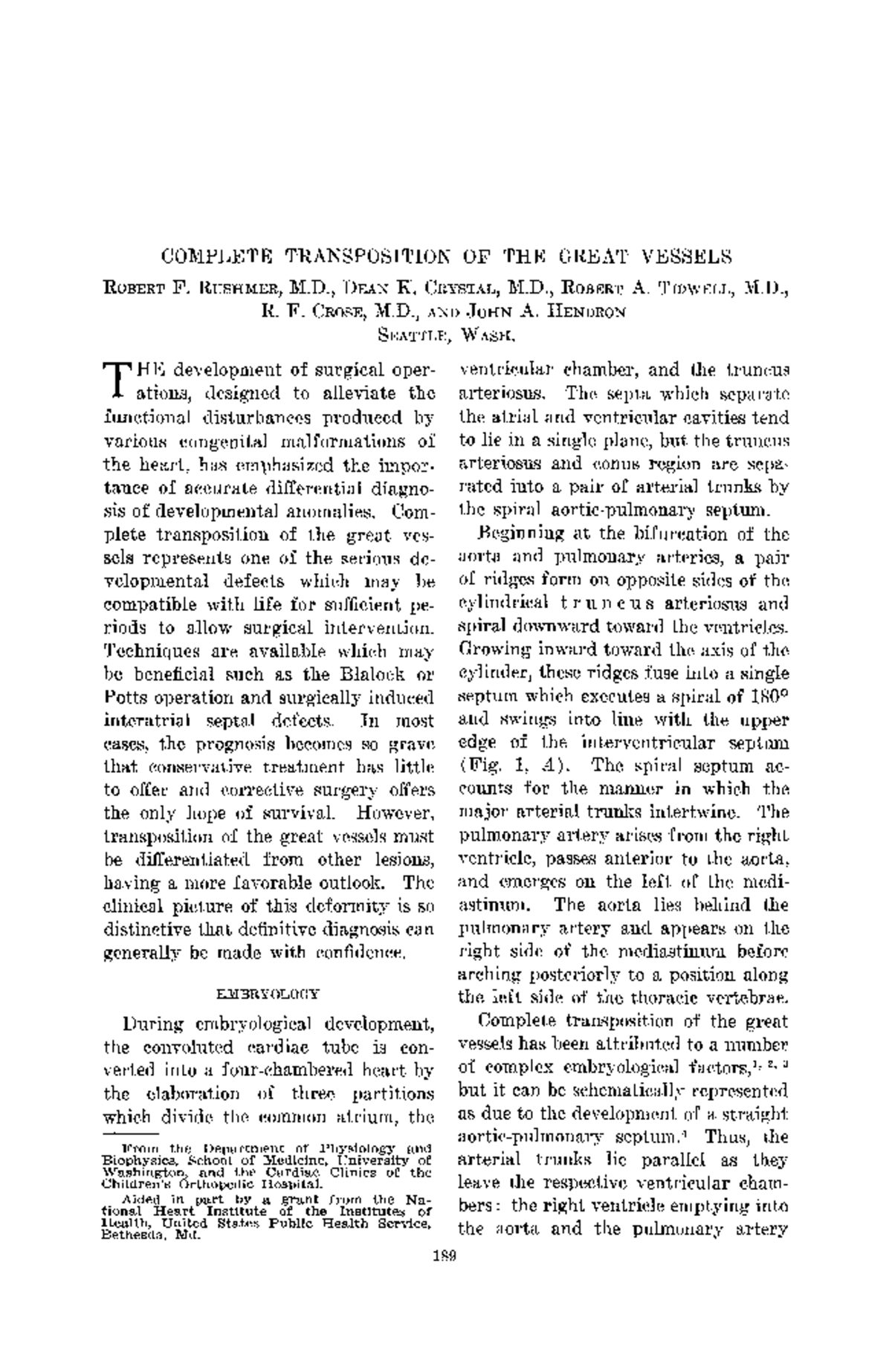 Rushmer 1953 - COMPLETE TRANSPOSITION OF THE GREAT VESSELS ROBERT F ...