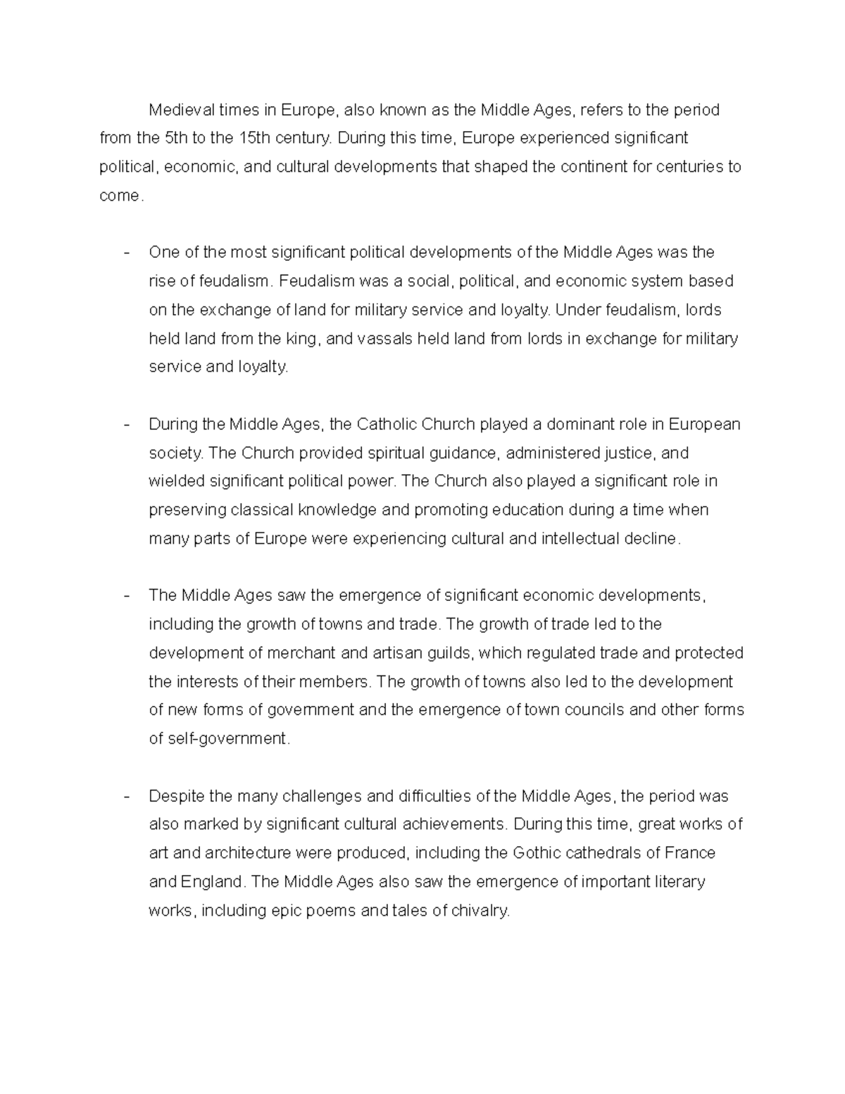 Medieval Europe Notes - Medieval times in Europe, also known as the ...