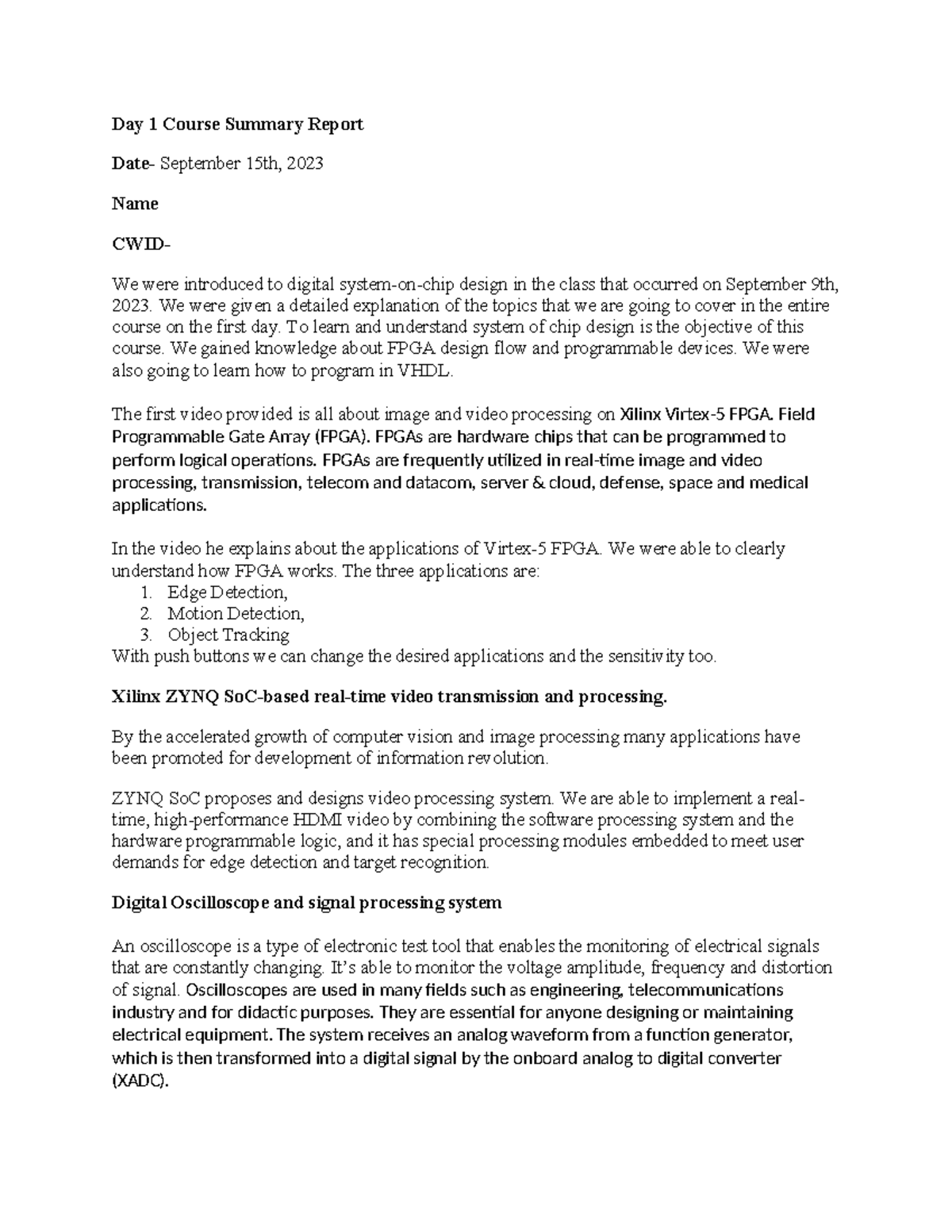 Day 1 Summary - Assignment - Day 1 Course Summary Report Date ...