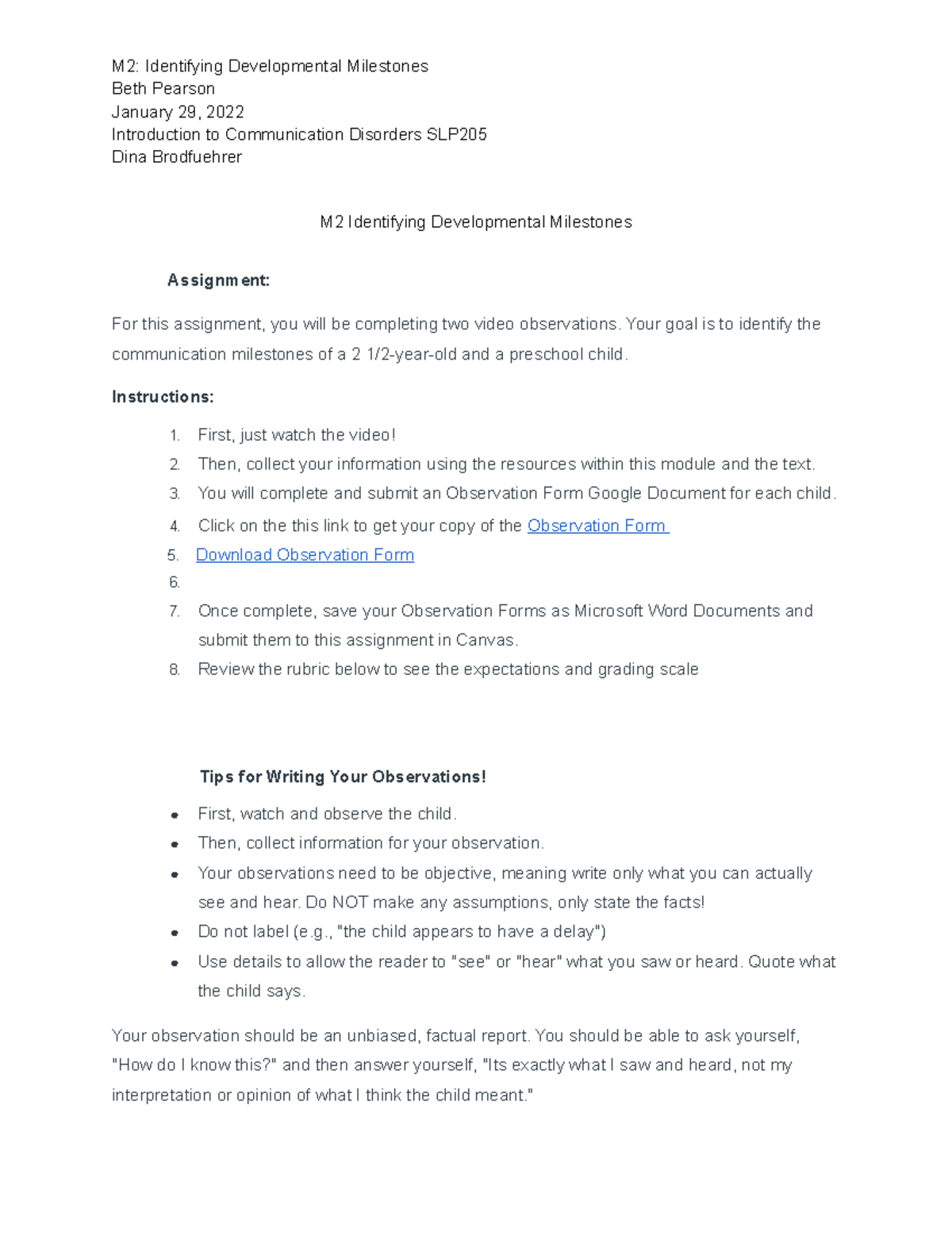 205 M2 Identifying Developmental Milestones - M2: Identifying ...
