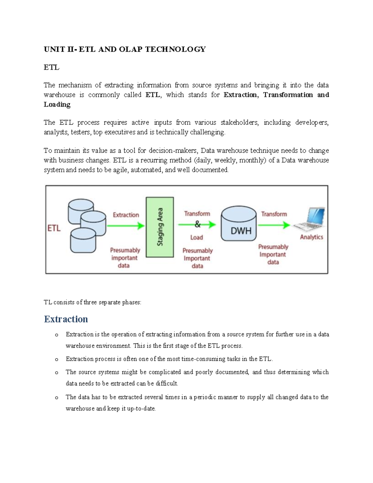 CCS341-DW-UNIT II- Lecture Notes - UNIT II- ETL AND OLAP TECHNOLOGY ETL ...