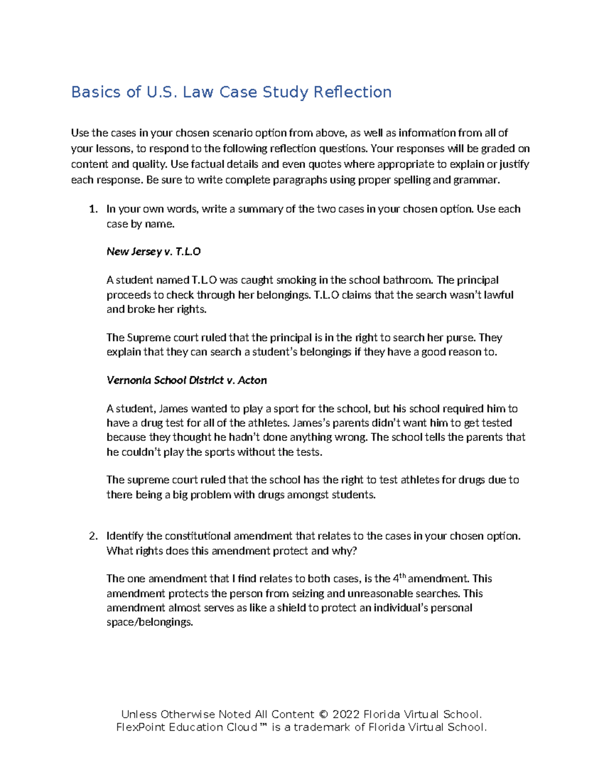 01 06 basics of us law reflection - Basics of U. Law Case Study ...