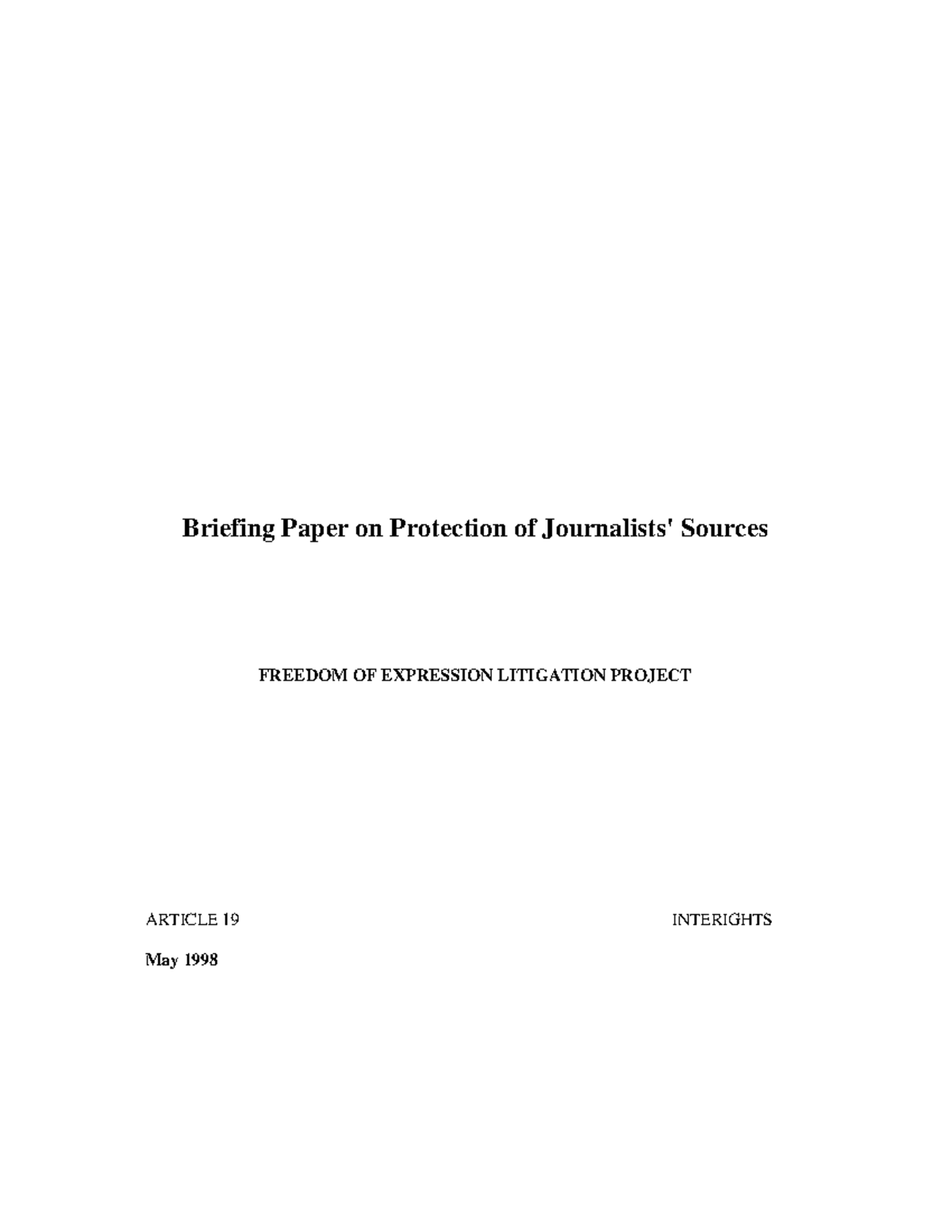 Right to protect sources - Briefing Paper on Protection of Journalists ...