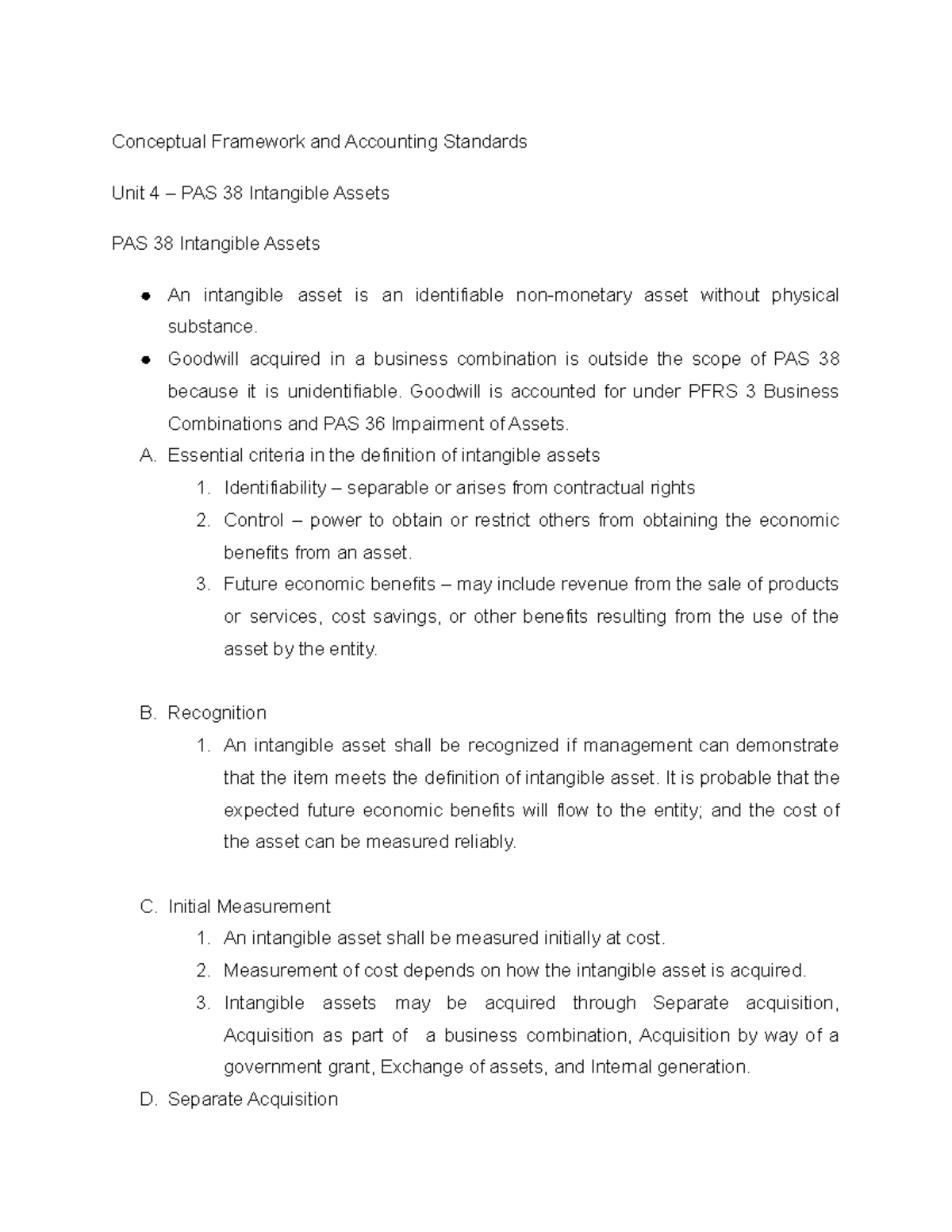 Unit 6 - PAS 38 - Conceptual Framework and Accounting Standards Unit 4 ...