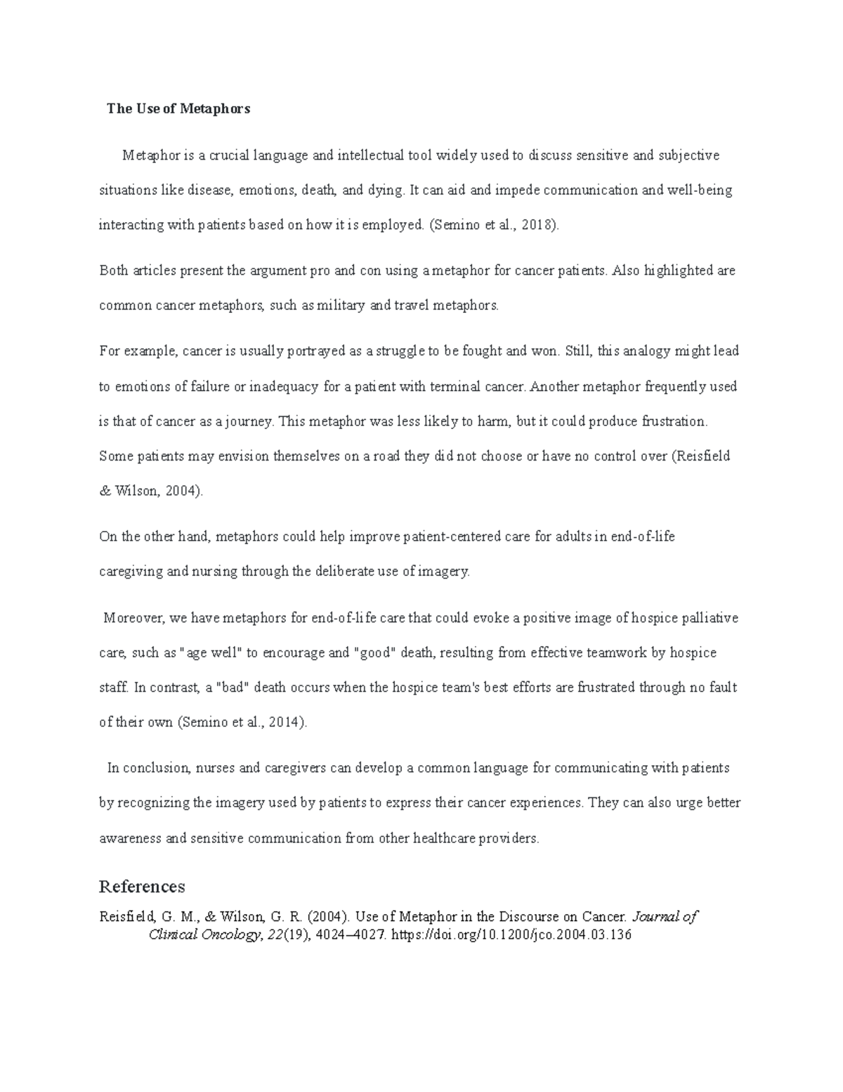 Cancer metaphoer - The Use of Metaphors - The Use of Metaphors Metaphor ...