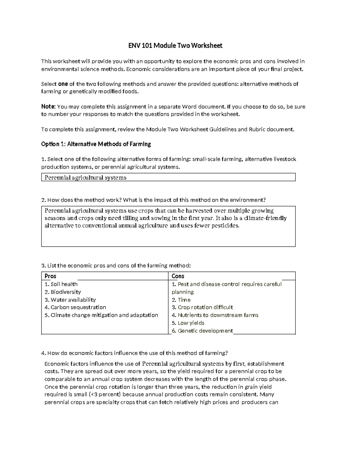 2-2 Worksheet- Alternative Methods of Farming or Genetically Modified ...
