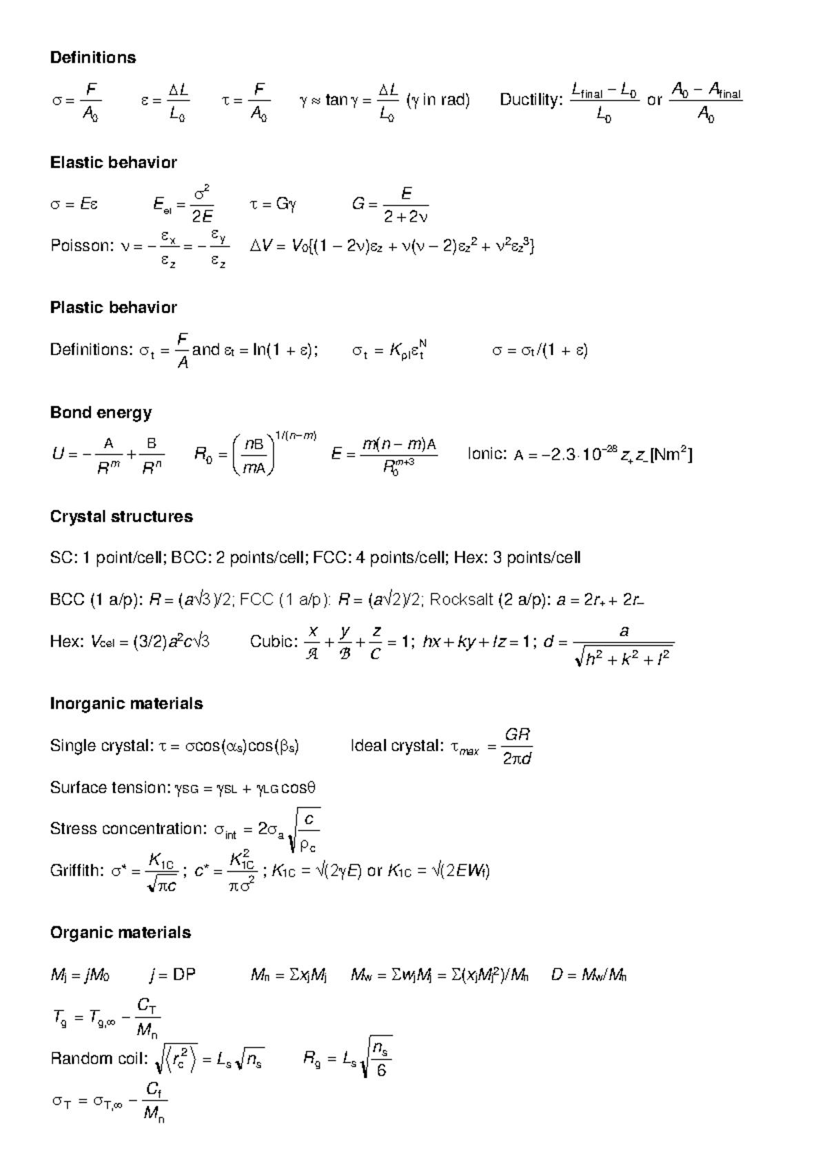 Formules-Materials-Science - Warning: TT: undefined function: 32 Definitions A 0 F = L 0 L = A 0 ...