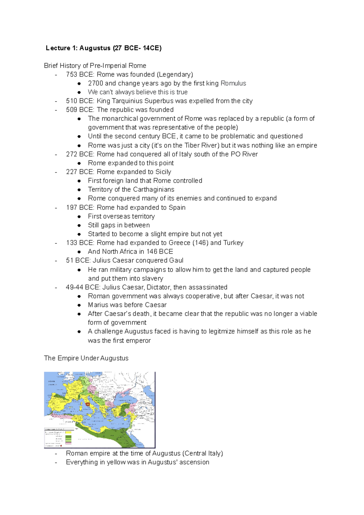 Copy of Roman Emperors Notes (Test 1) - Lecture 1: Augustus (27 BCE ...