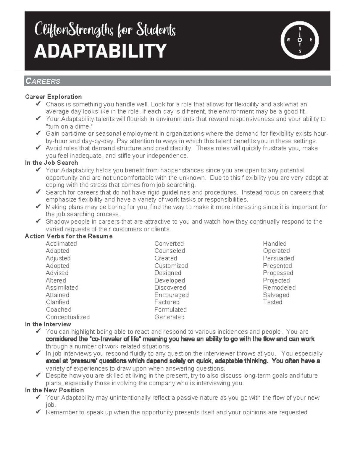 Adaptability - Sheet for knowledge - CAREERS Career Exploration Chaos ...