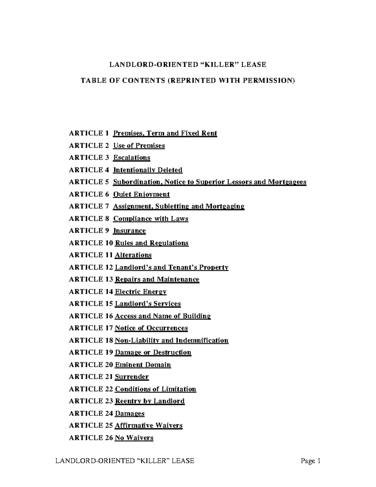 Lease provisions for commercial lease - LANDLORD-ORIENTED “KILLER ...