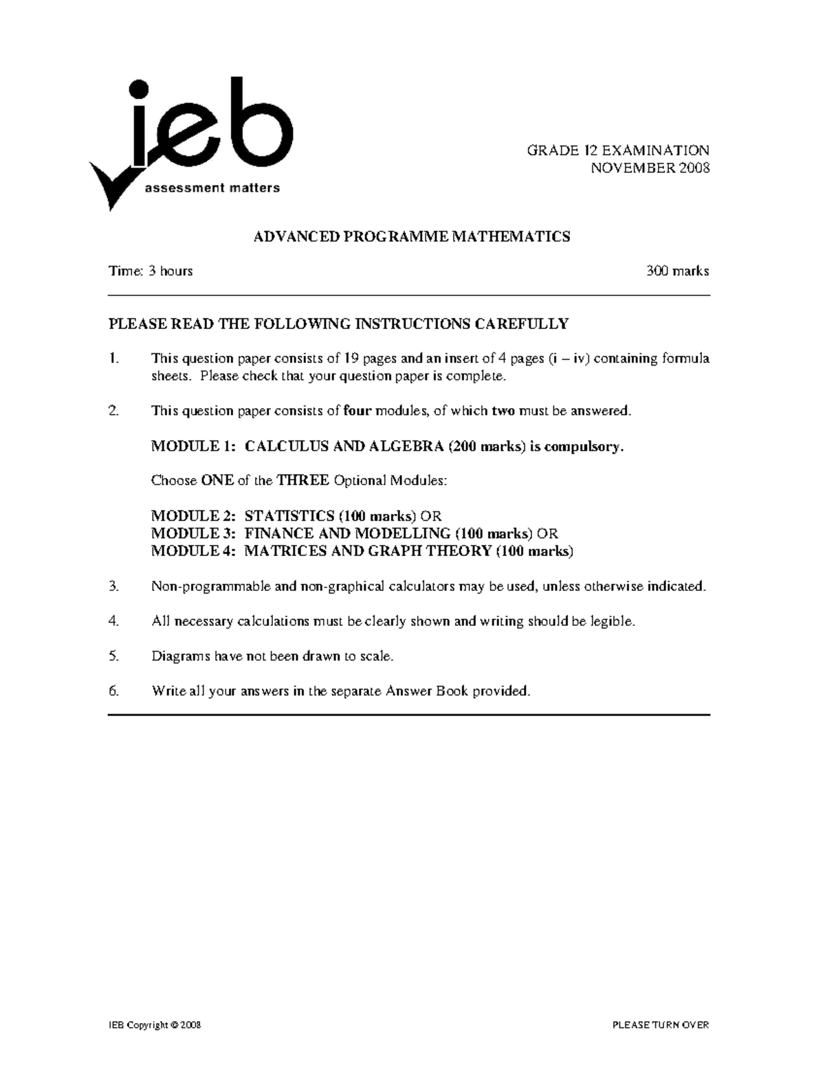 Advanced Programme Mathematics IEB 2013 - IEB Copyright © 2008 PLEASE ...