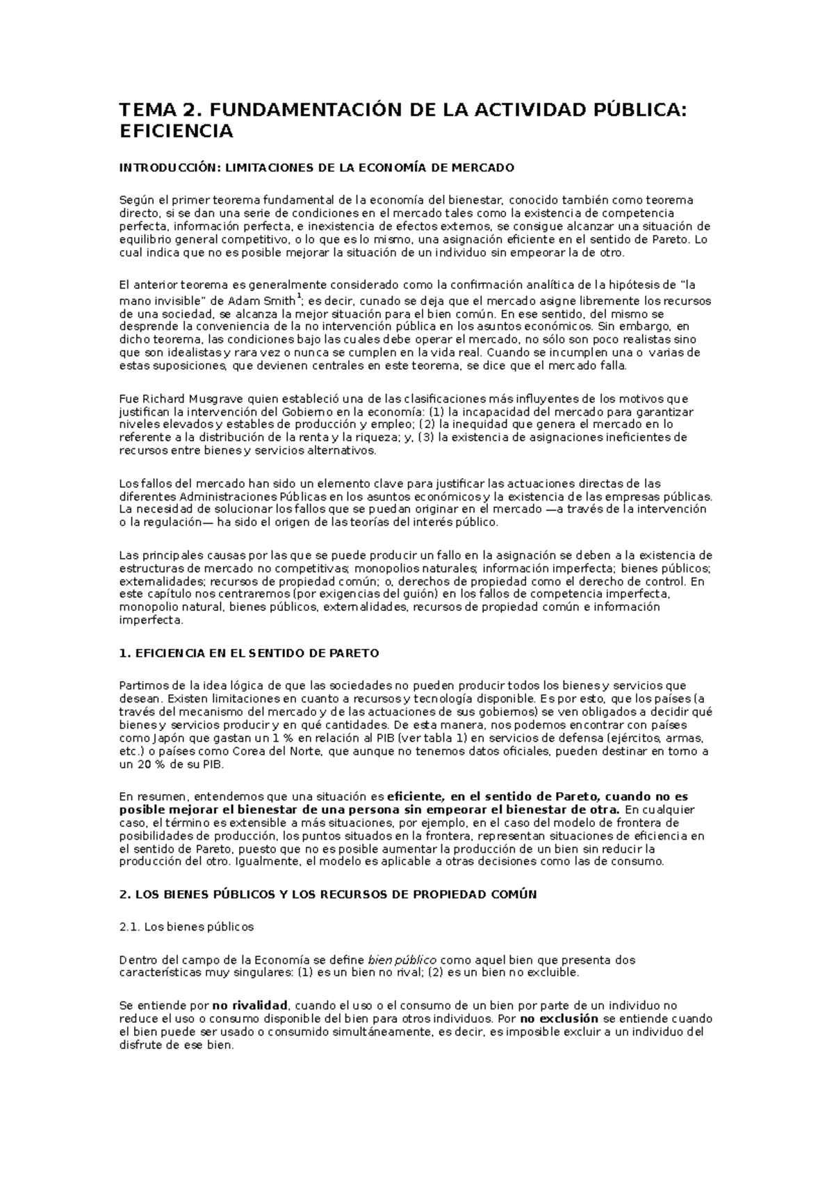 ECONOMÍA del Sector Público TEMA 2, CCPP - TEMA 2. FUNDAMENTACIÓN DE LA ACTIVIDAD PÚBLICA: - Studocu